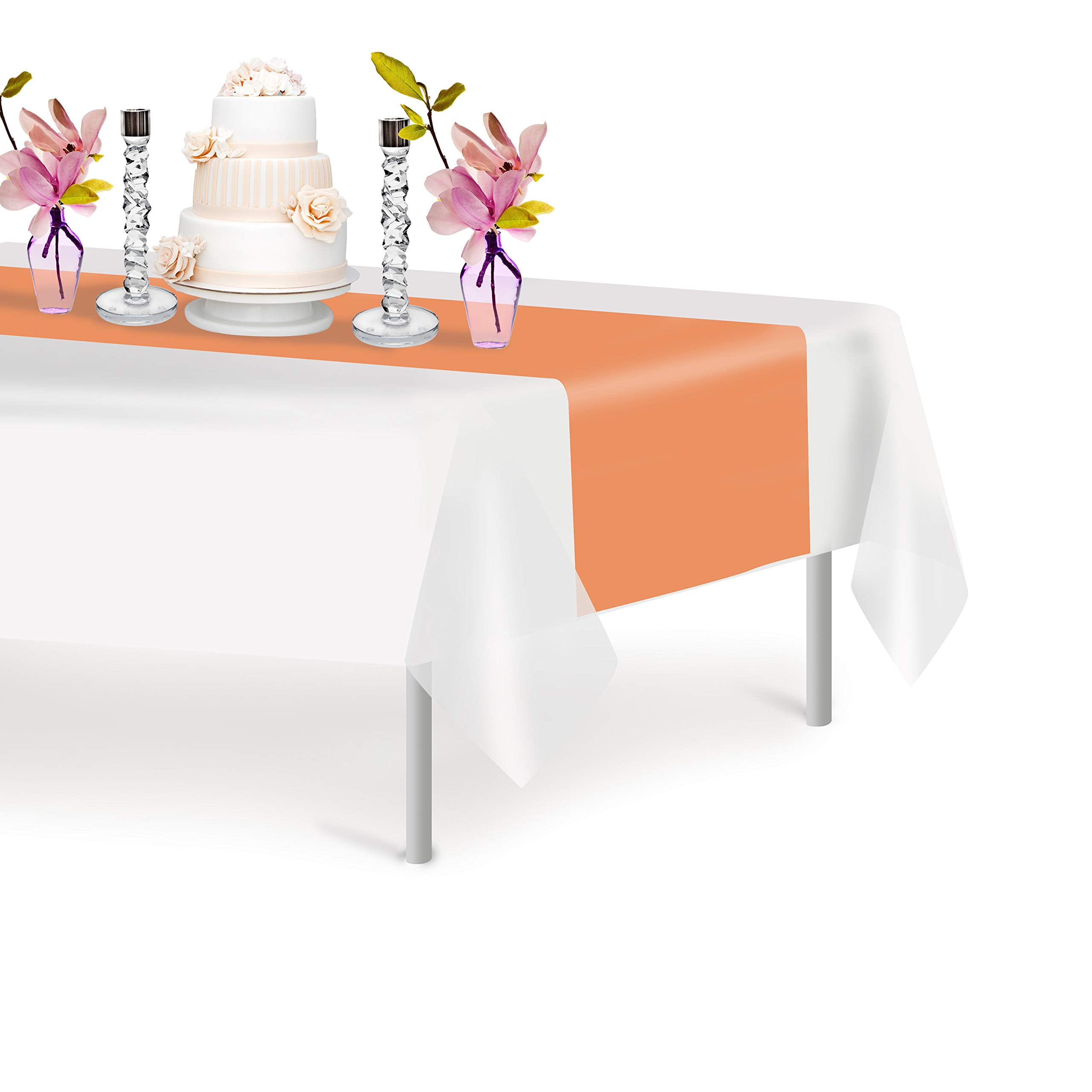 Peach 6 Pack Premium Disposable Plastic Table Runner 14 x 108 Inch ...