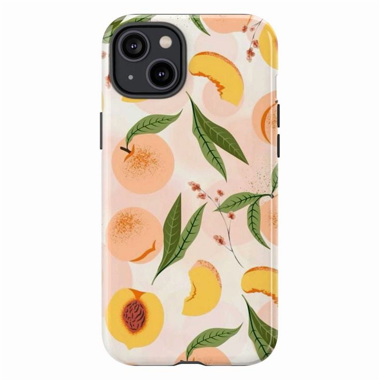 Peach Aesthetic Phone Case Fresh Fruit Pattern with Leaves | Cute ...