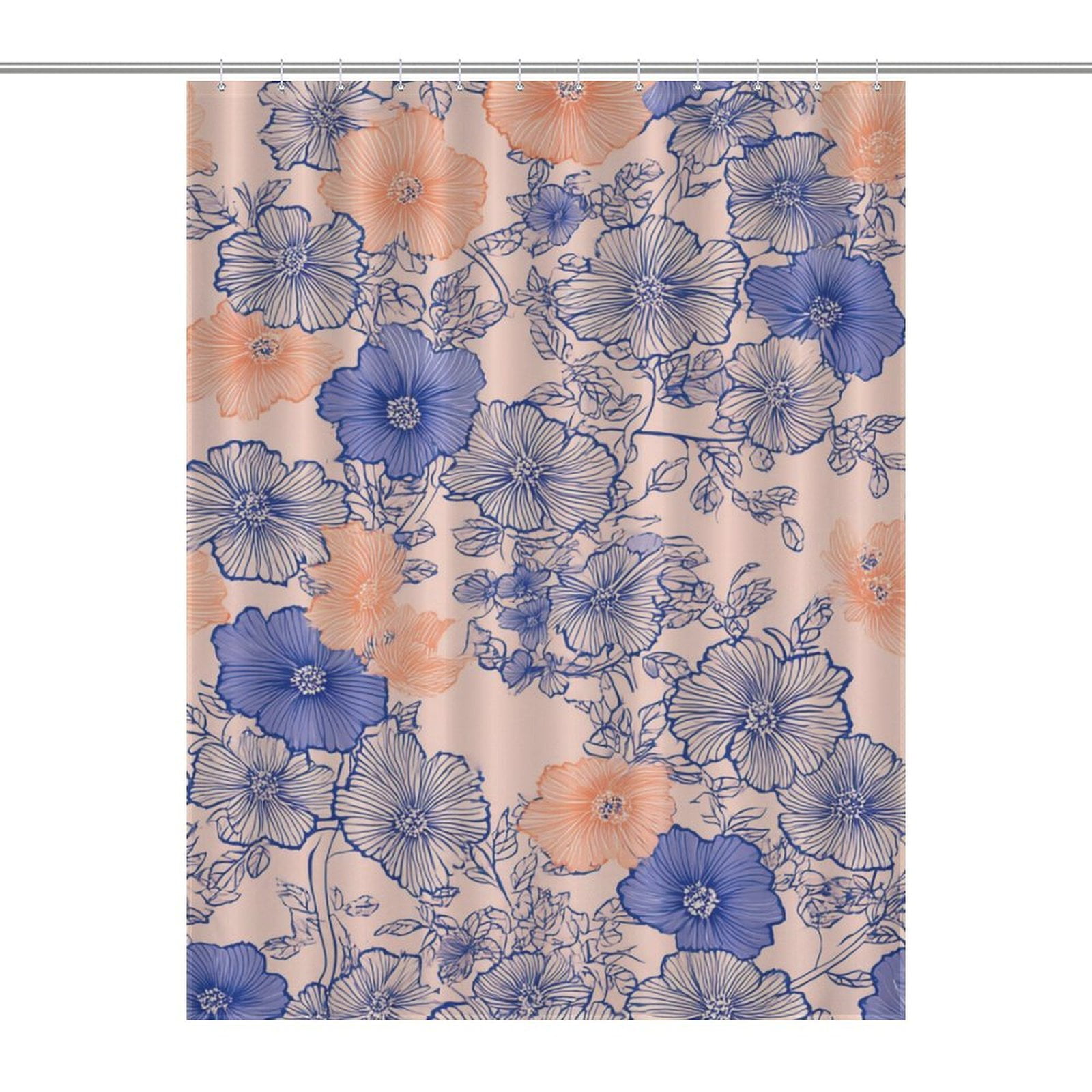 Peach Background Blue Orange Flowers Pattern Shower Curtains - Bath ...