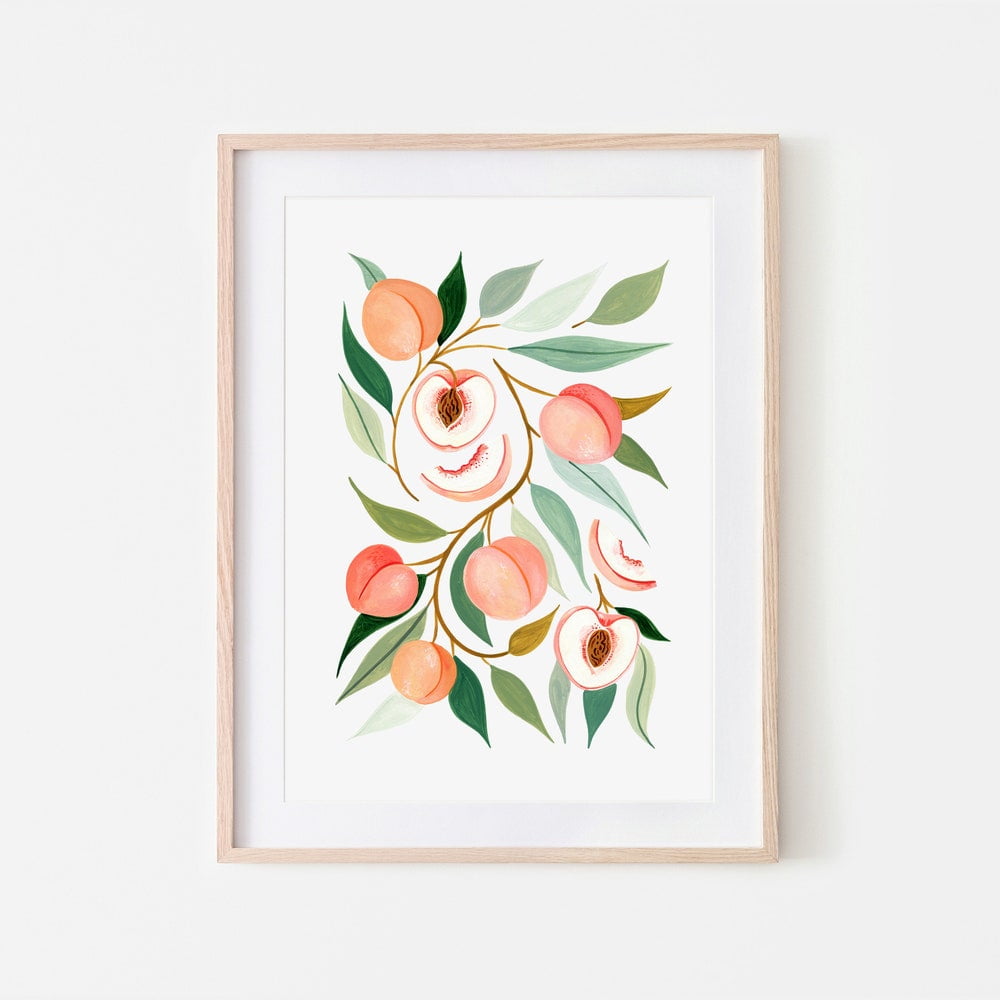 Peach Blooms Art Print, Botanical Print, Kitchen Decor, Wall Art ...