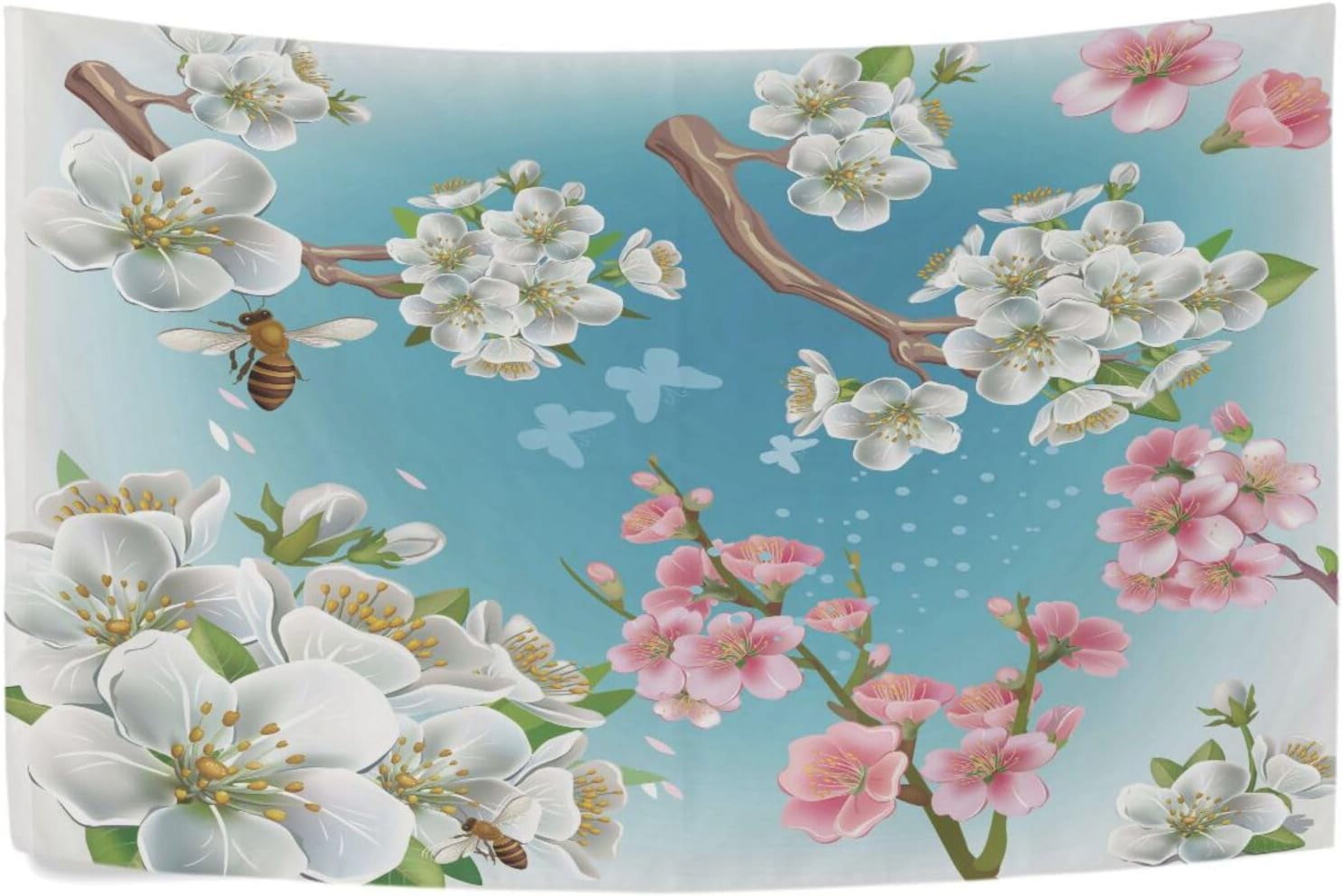 Peach Blossom Flower Tapestry Wall Hanging Tapestries Happy Colorful ...