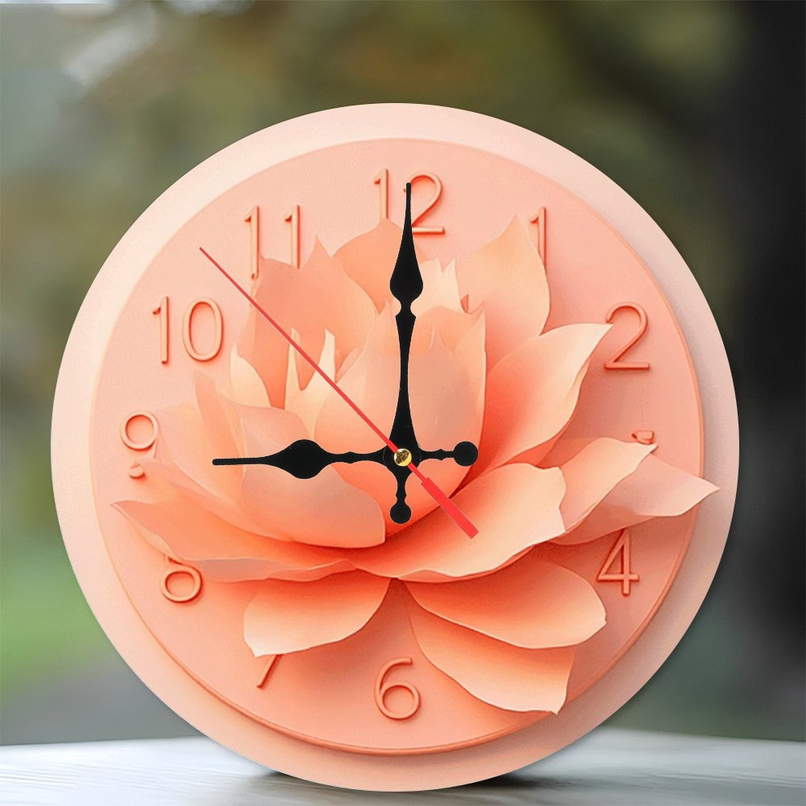 Peach Blossom Flower Wall Clock Home Decor 10-Inch Silent Wooden Wall ...