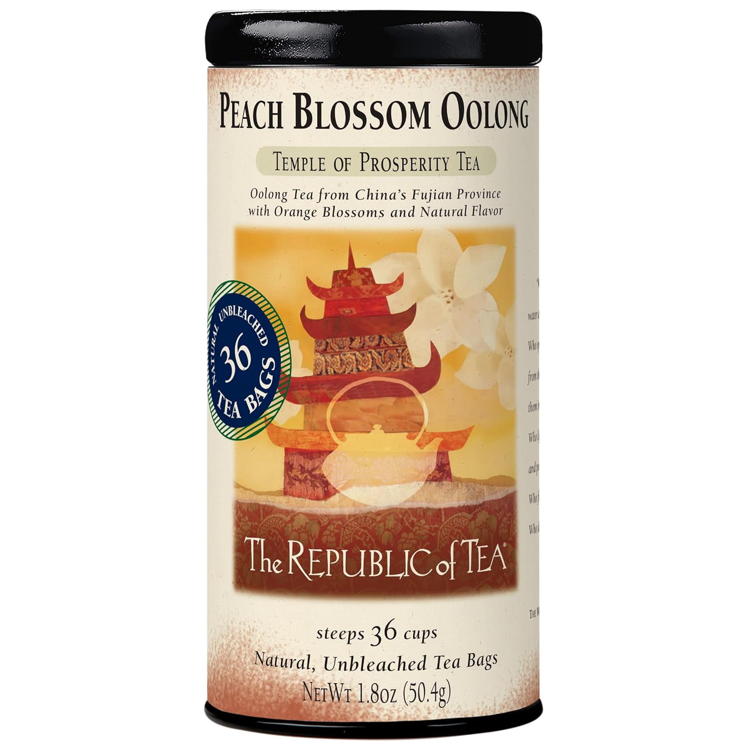 Peach Blossom Oolong , 1.8 oz Tin, 36 Bags | Caffeinated | Milk ...
