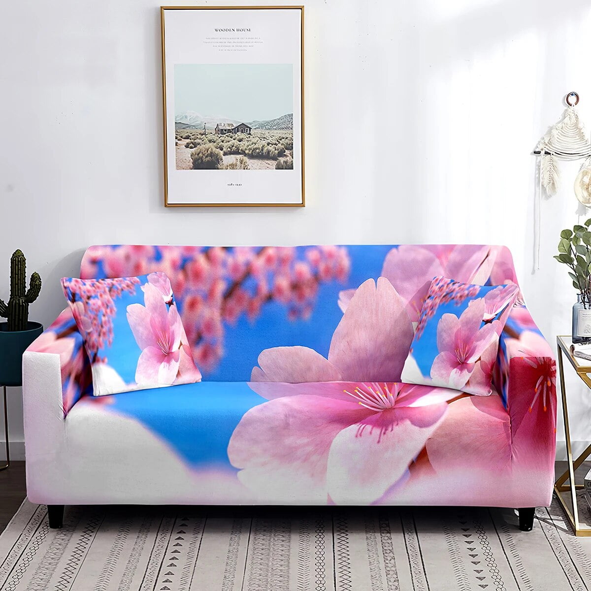 Peach Blossom Pattern Sofa Covers for Living Room Nature Photography ...