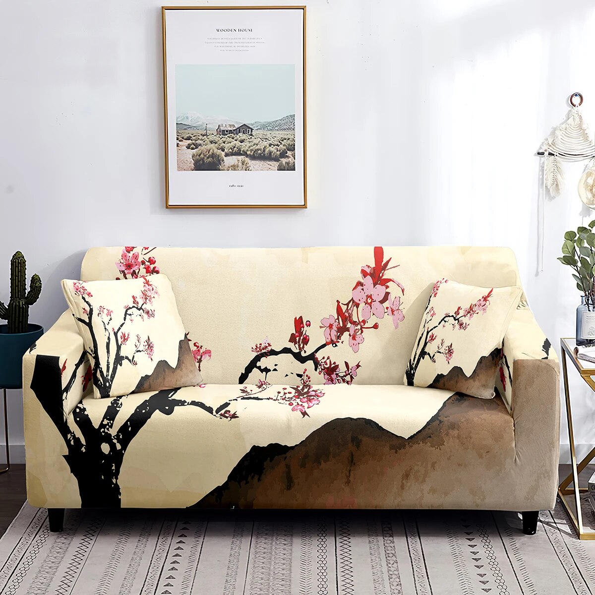 Peach Blossom Pattern Sofa Covers for Living Room Nature Photography ...