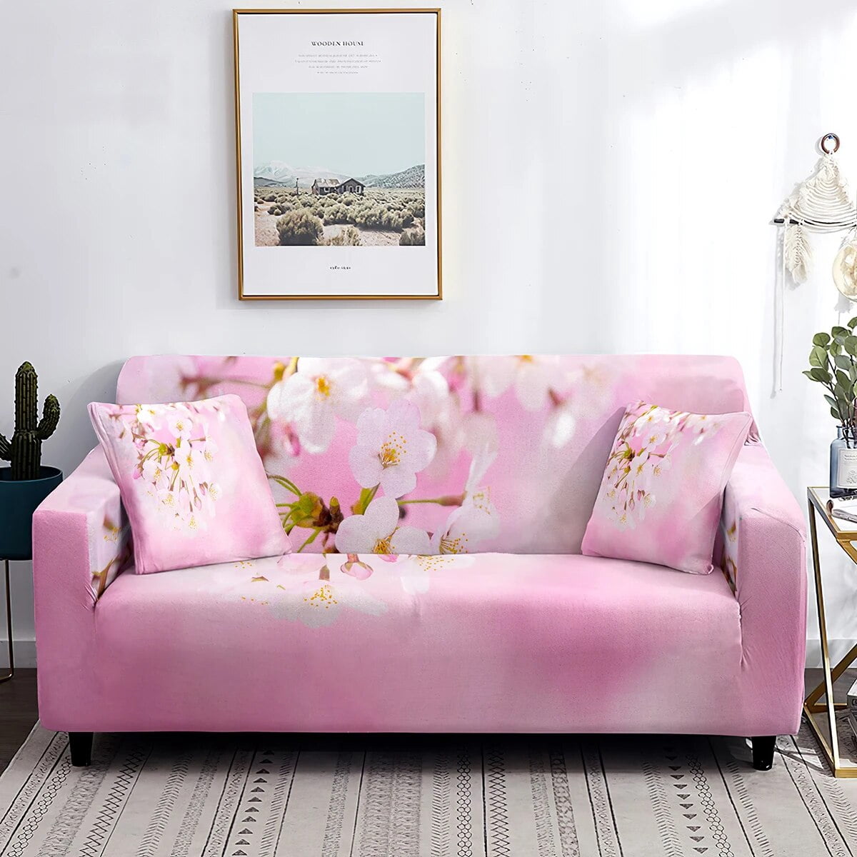 Peach Blossom Pattern Sofa Covers for Living Room Nature Photography ...