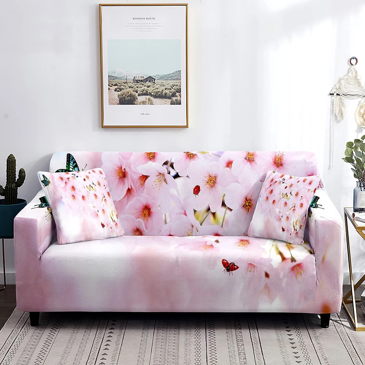 Peach Blossom Pattern Sofa Covers for Living Room Nature Photography ...