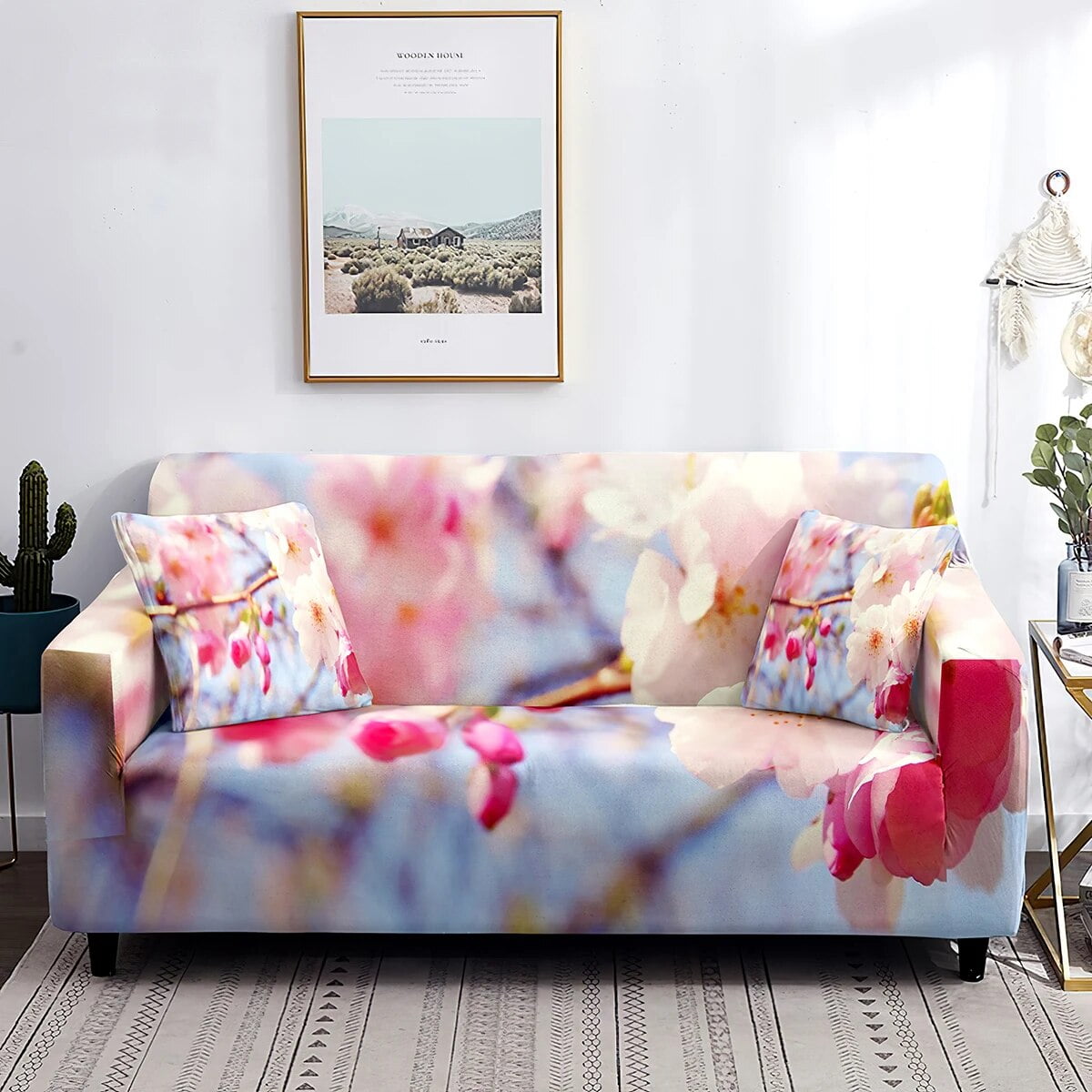 Peach Blossom Pattern Sofa Covers For Living Room Nature Photography Couch Covers 1234 Seater
