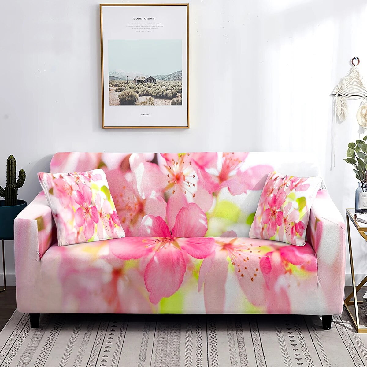 Peach Blossom Pattern Sofa Covers For Living Room Nature Photography Couch Covers 1234 Seater