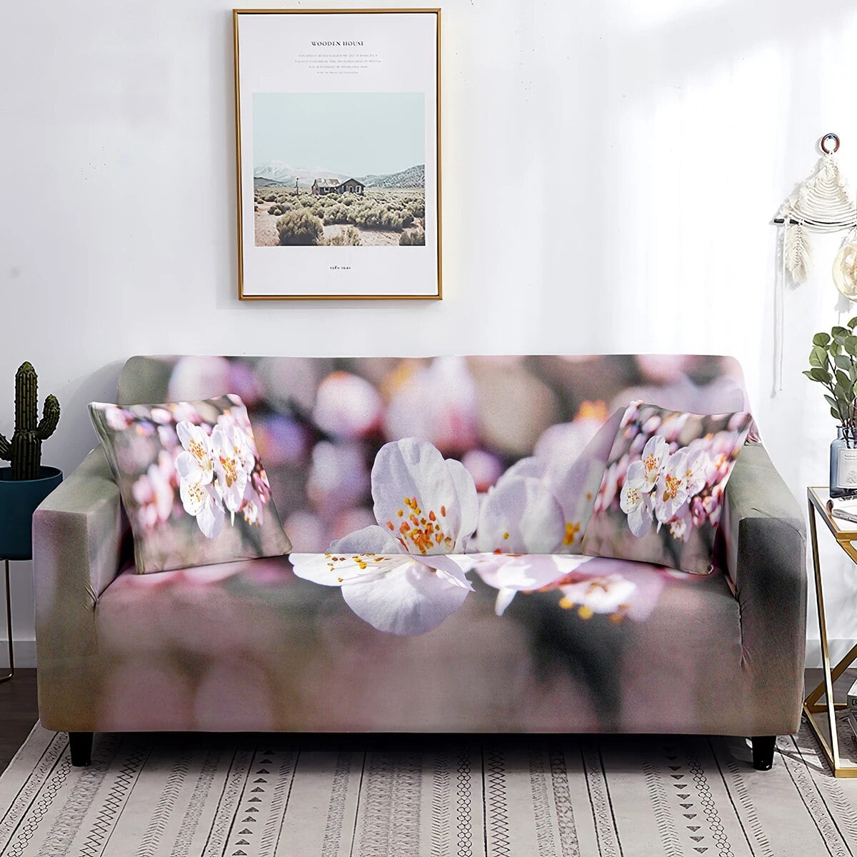 Peach Blossom Pattern Sofa Covers for Living Room Nature Photography ...