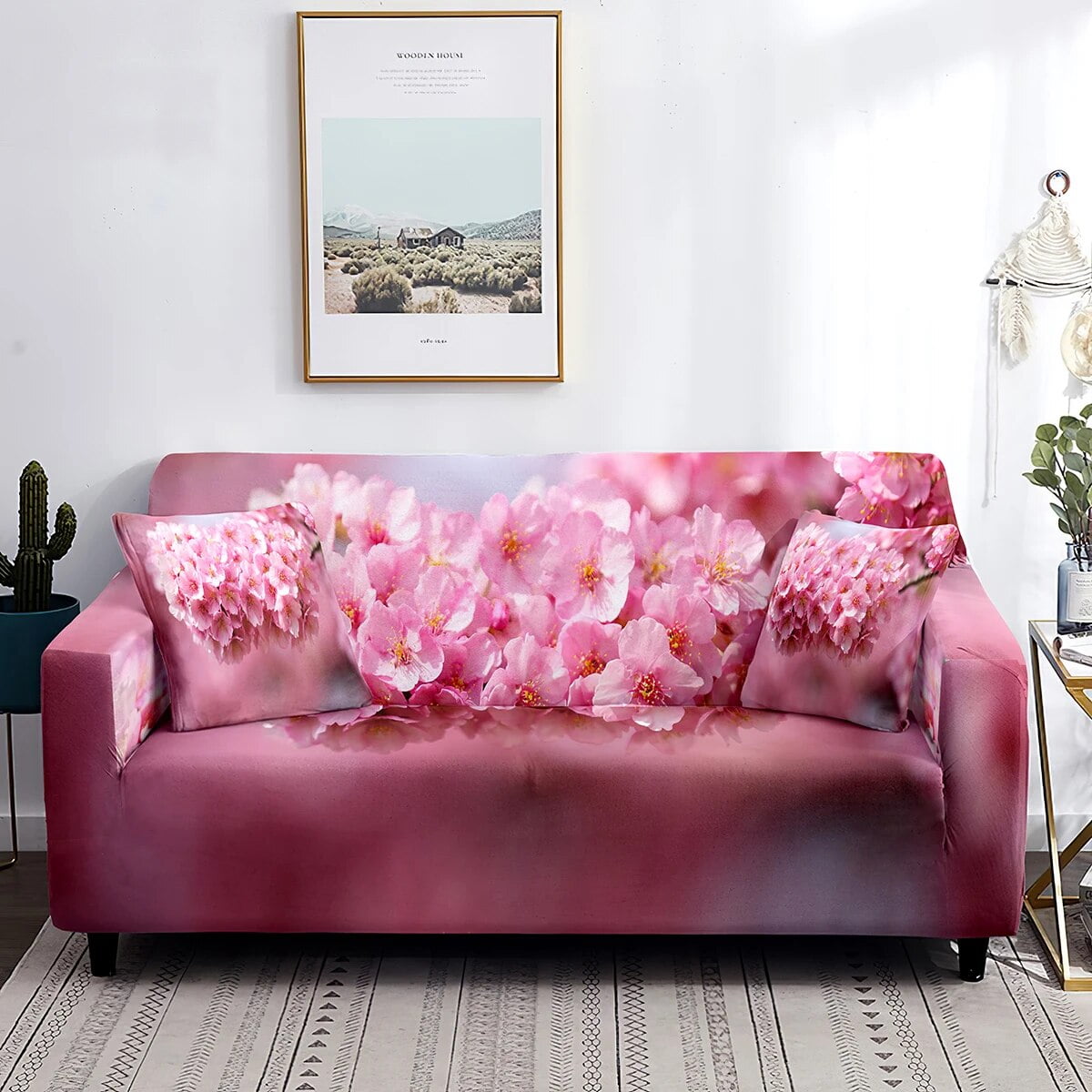 Peach Blossom Pattern Sofa Covers for Living Room Nature Photography ...