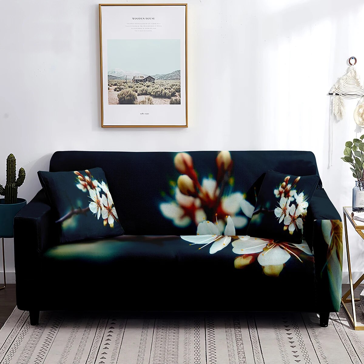 Peach Blossom Pattern Sofa Covers for Living Room Nature Photography ...