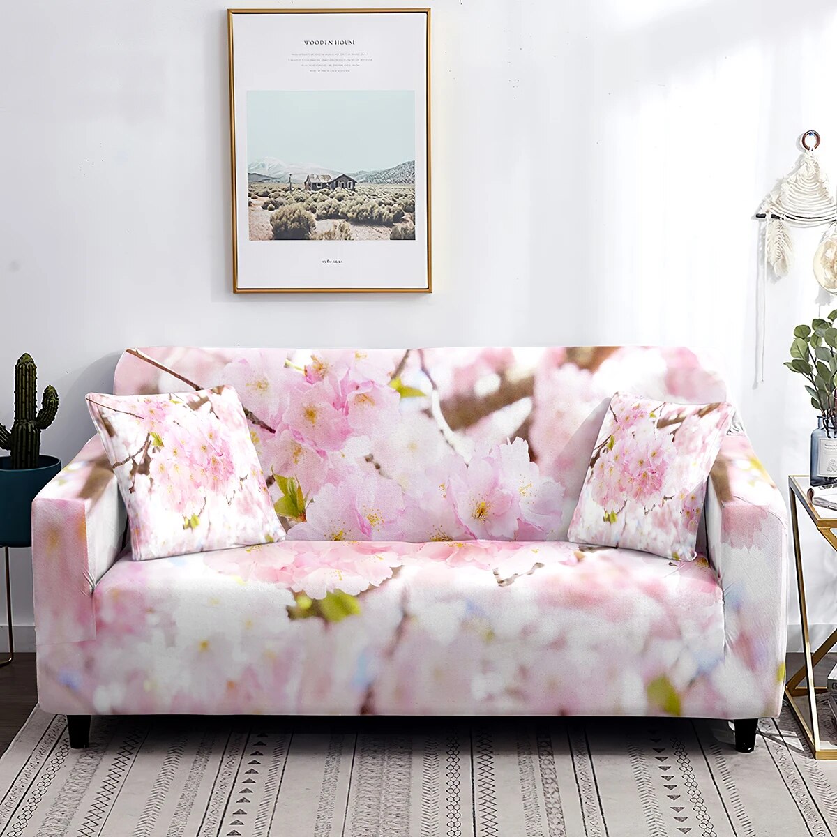 Peach Blossom Pattern Sofa Covers for Living Room Nature Photography ...