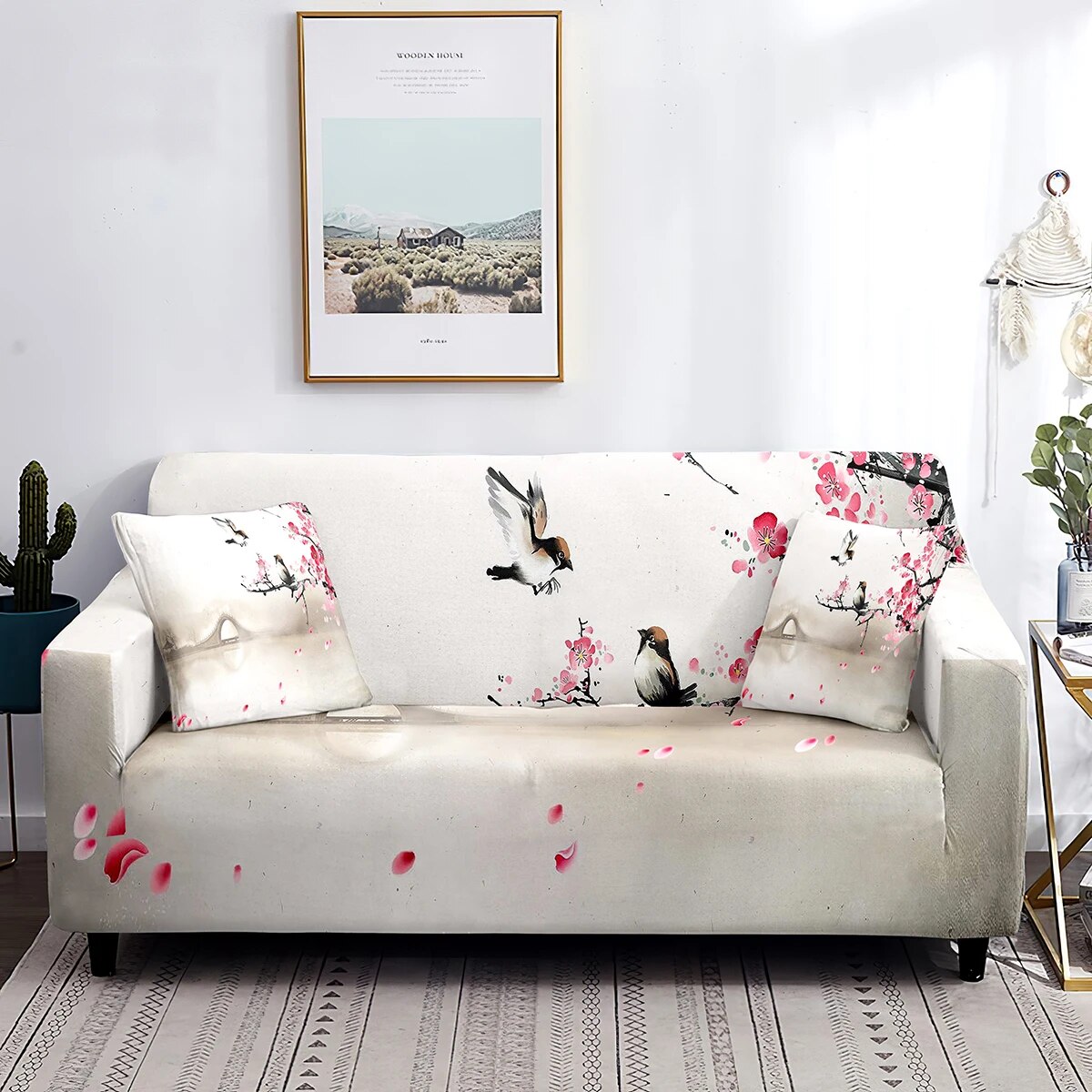 Peach Blossom Pattern Sofa Covers for Living Room Nature Photography ...