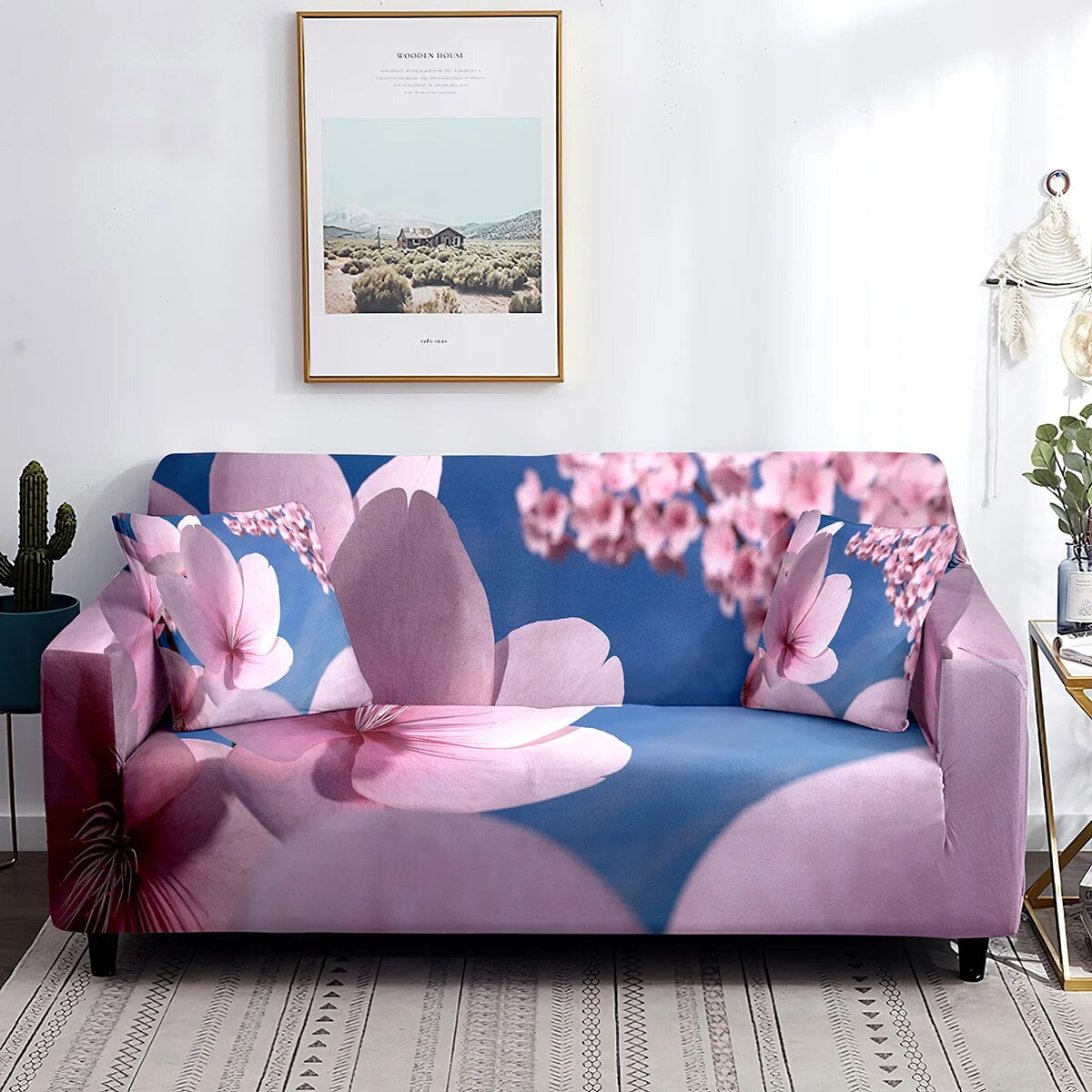 Peach Blossom Pattern Sofa Covers for Living Room Nature Photography ...