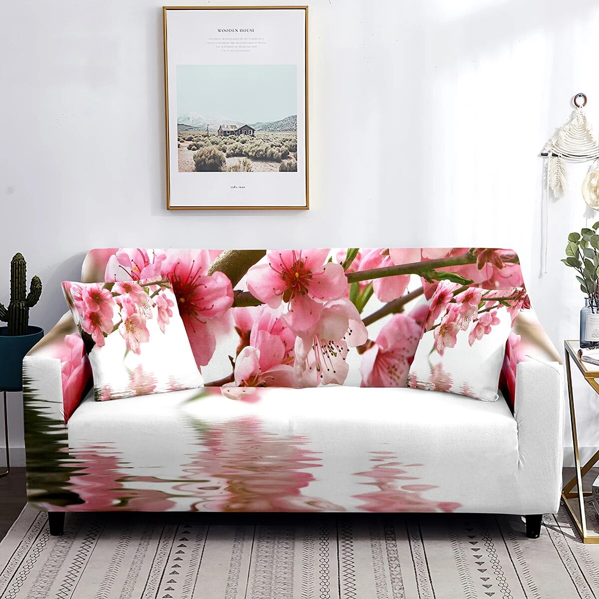 Peach Blossom Pattern Sofa Covers For Living Room Nature Photography Couch Covers 1234 Seater