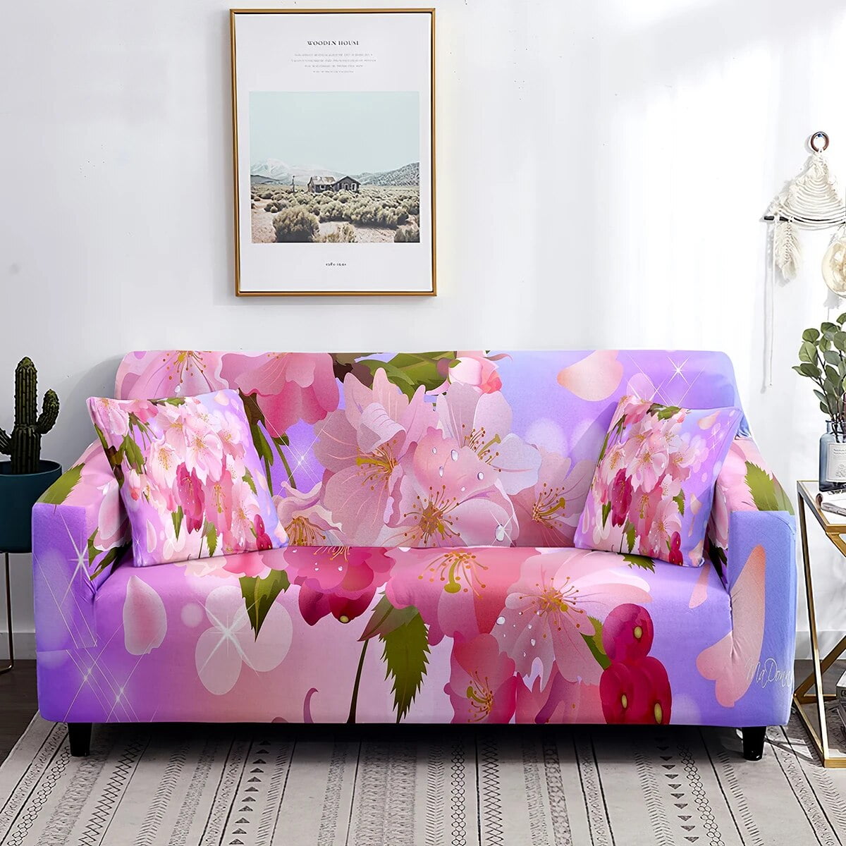 Peach Blossom Pattern Sofa Covers for Living Room Nature Photography ...