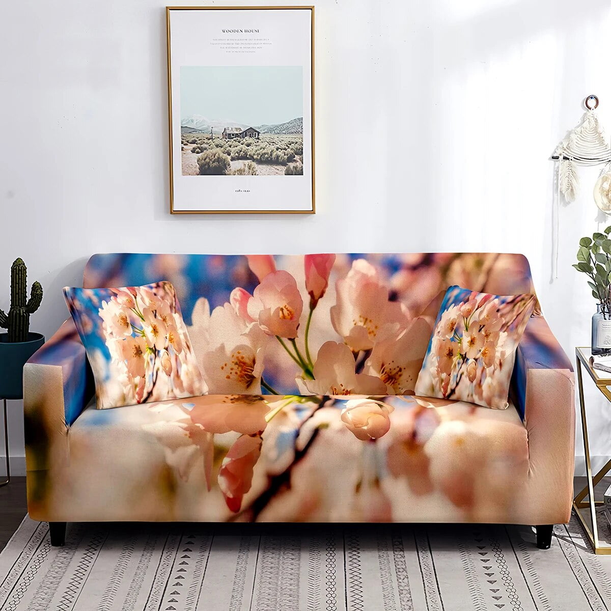 Peach Blossom Pattern Sofa Covers for Living Room Nature Photography ...