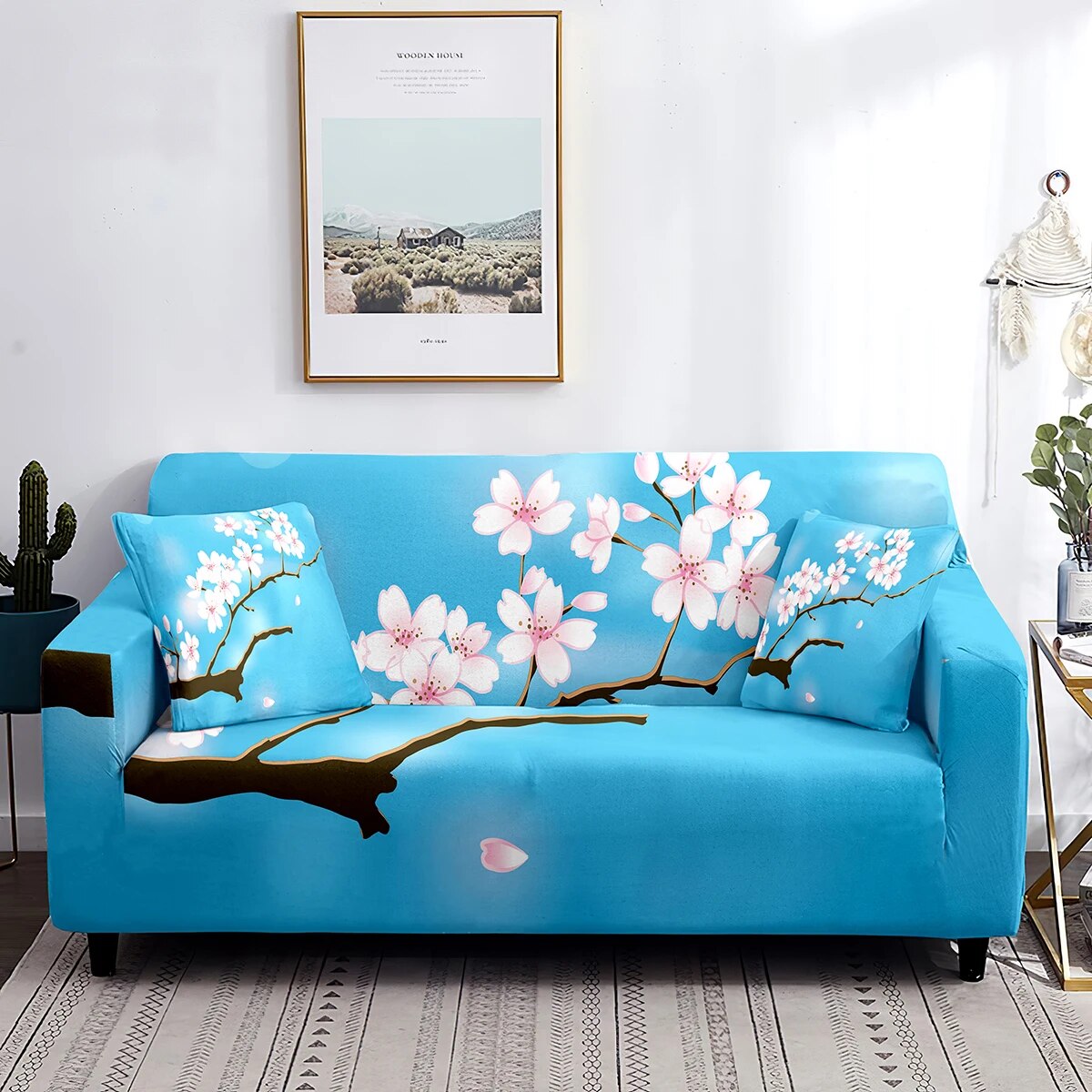 Peach Blossom Pattern Sofa Covers for Living Room Nature Photography ...