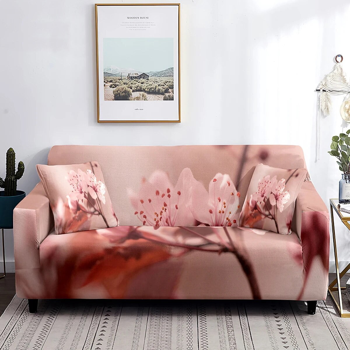 Peach Blossom Pattern Sofa Covers for Living Room Nature Photography ...