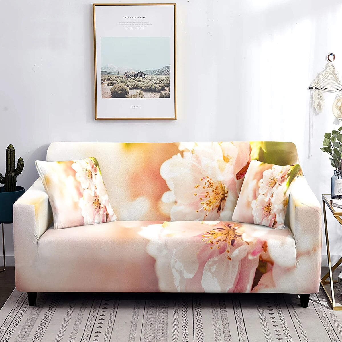 Peach Blossom Pattern Sofa Covers for Living Room Nature Photography ...