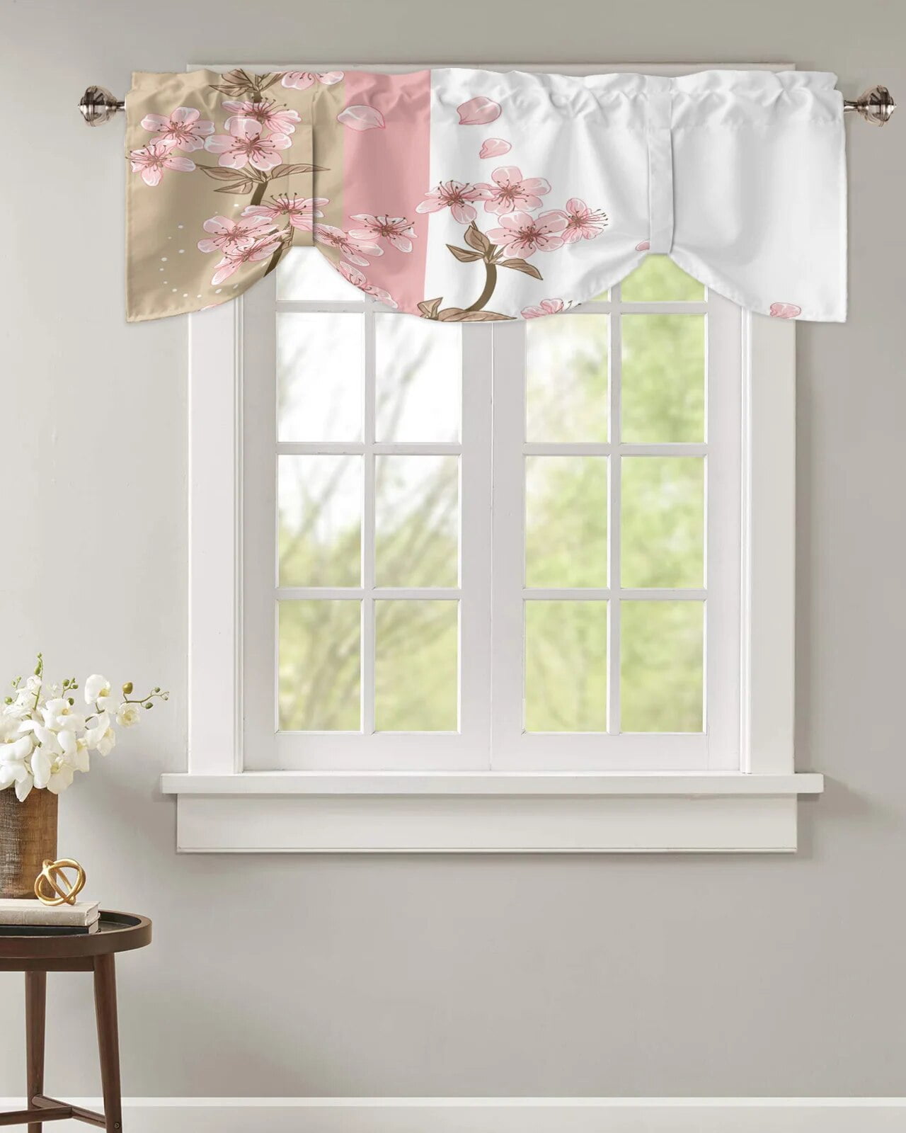 Peach Blossom Petals Leaves Flower Window Curtain Kitchen Cabinet ...