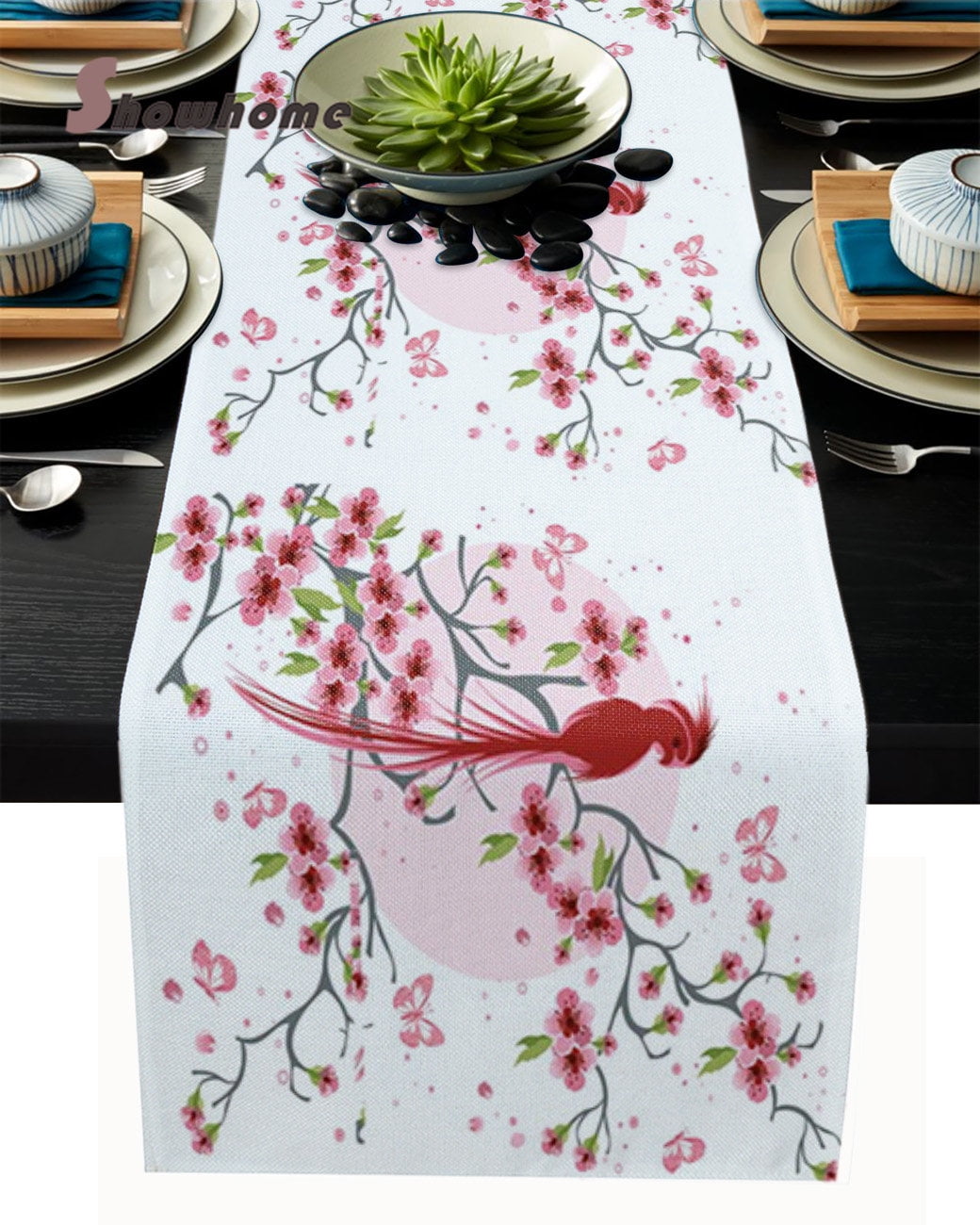 Peach Blossom Petals Leaves Table Runner Wedding Table ration Home r ...