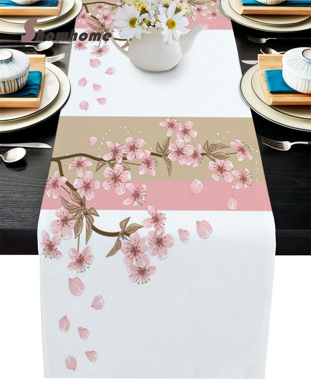 Peach Blossom Petals Leaves Table Runner Wedding Table ration Home r ...
