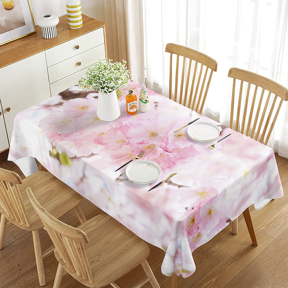 Peach Blossom Tablecloth Pink White Flowers Spring Theme Water ...
