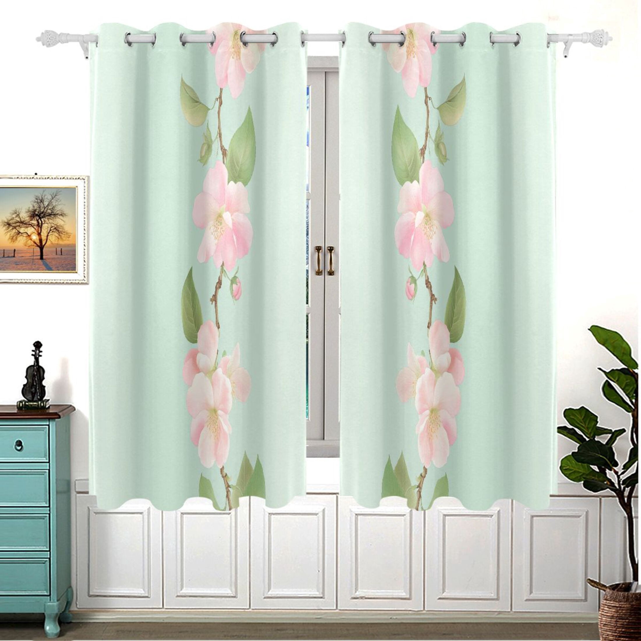 Peach Blossom Vine 63x55in Window Curtain Panels 63x55in 2-Piece Heavy ...