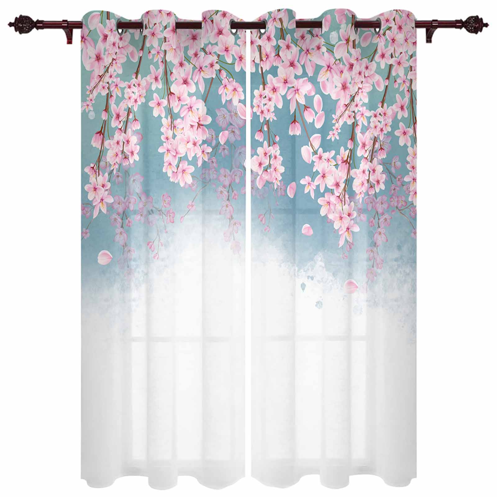Peach Blossom Watercolor Flower Window Curtains for Living Room Luxury ...