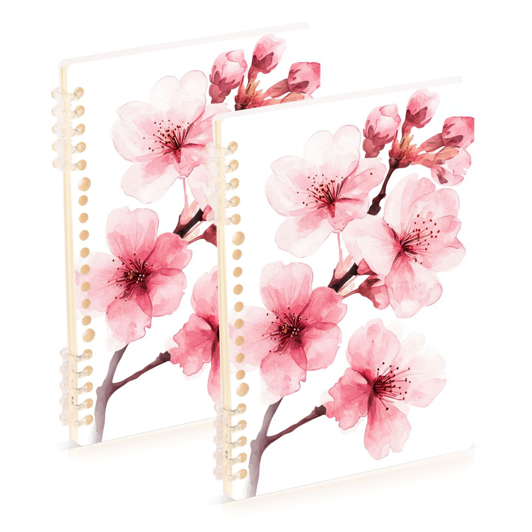 Peach Blossom Watercolor Notebook Detachable Coil Notebook Diary A5 Size 60 Pages 1 Pack ...