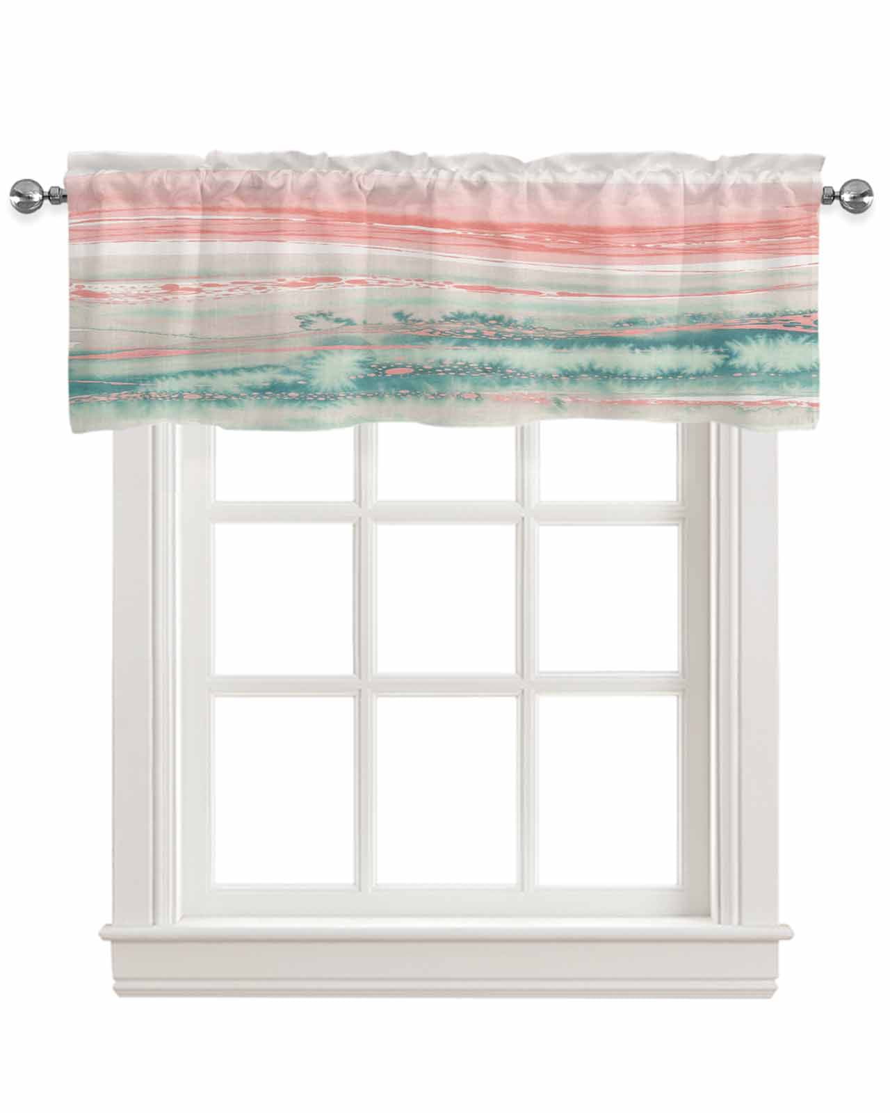 Peach Blue Ombre Kitchen Valances for Windows Farmhouse Linen Window ...