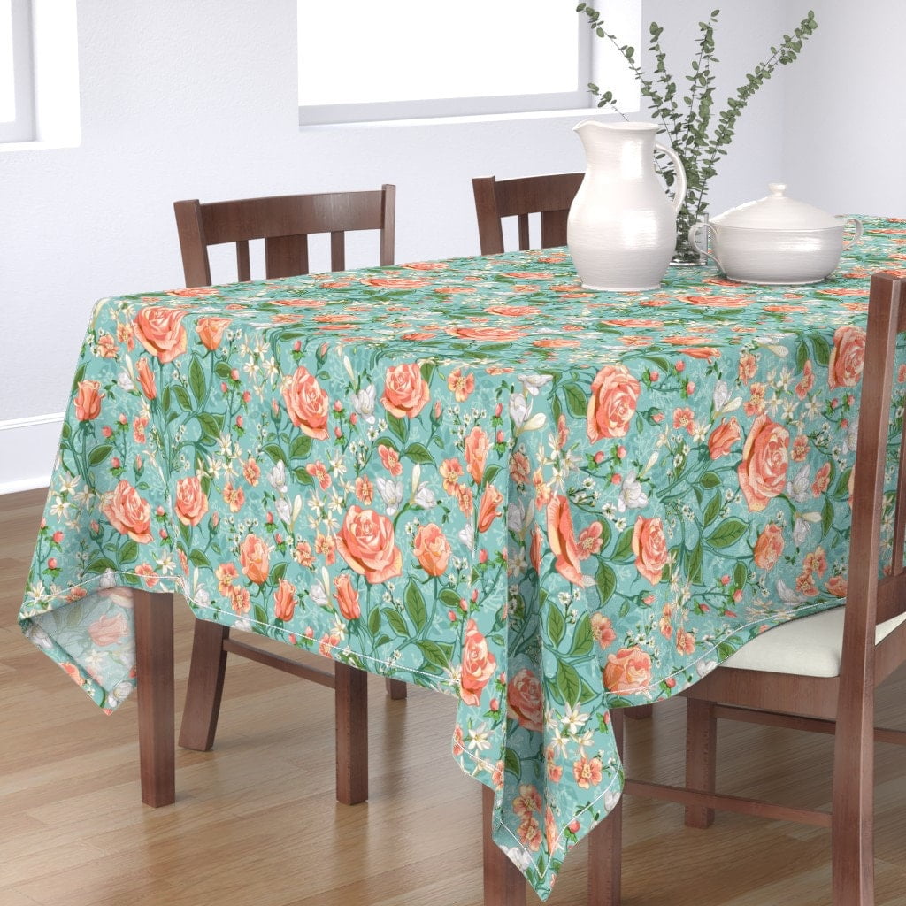 Peach Blush Coral Tablecloth - Peach Roses Chintz - Modern Chintz Rose ...