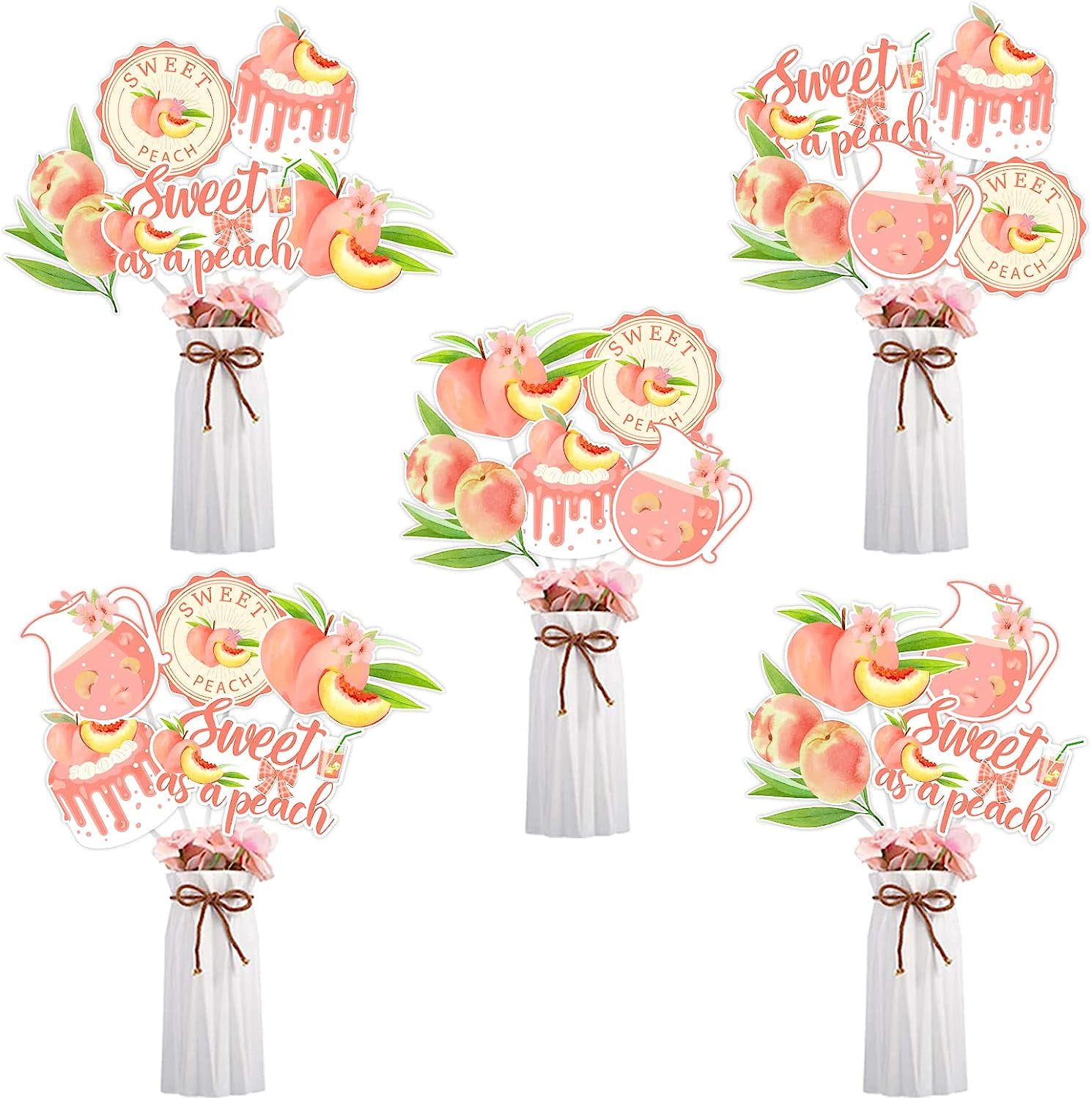 24Pcs Sweet As a Peach Table Centerpieces - Double-Sided Printed ...