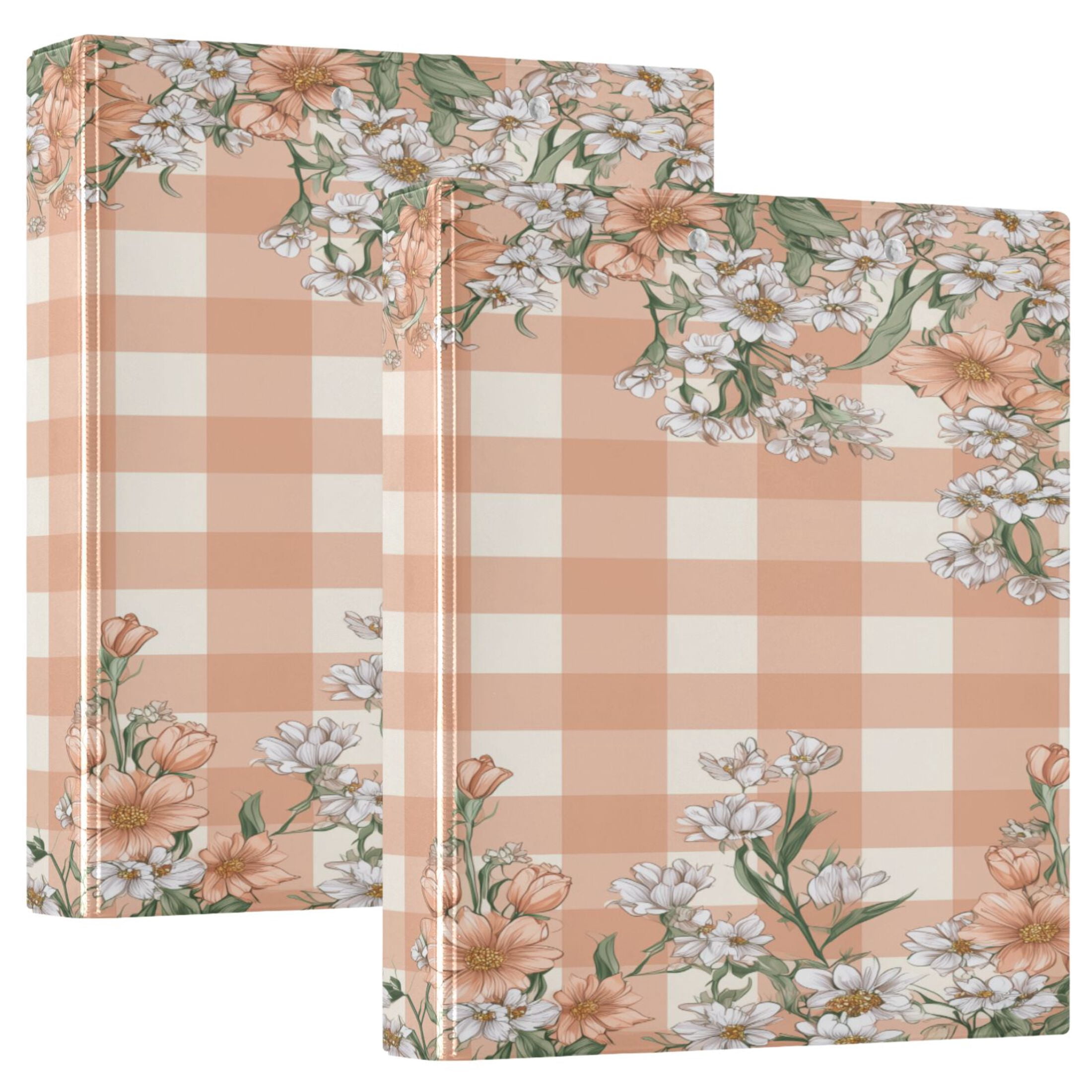 Peach Color Plaids with Blooming Flowers Round Ring Binder 3 Rings 1.5 ...