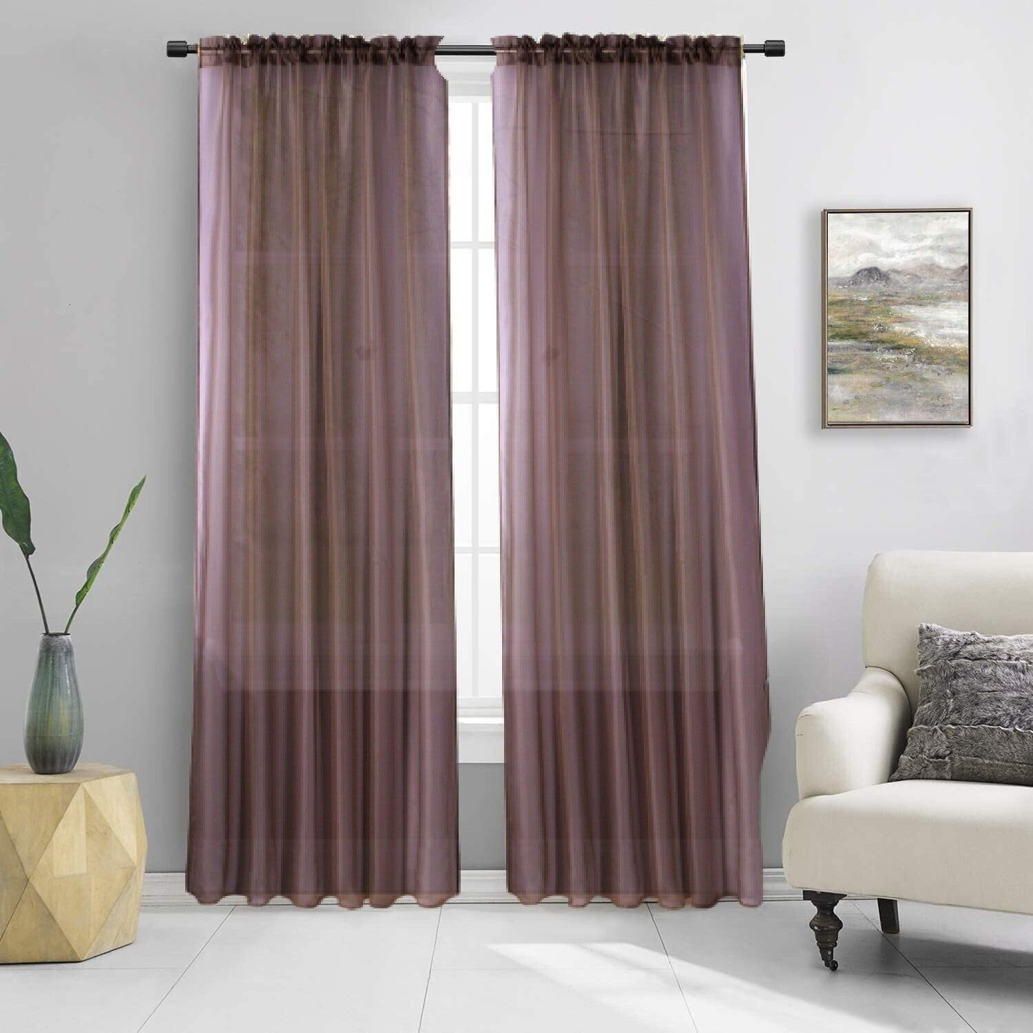 Peach Color Sheer Curtains 2 Panels,Livingroom Window Treatment Rod ...