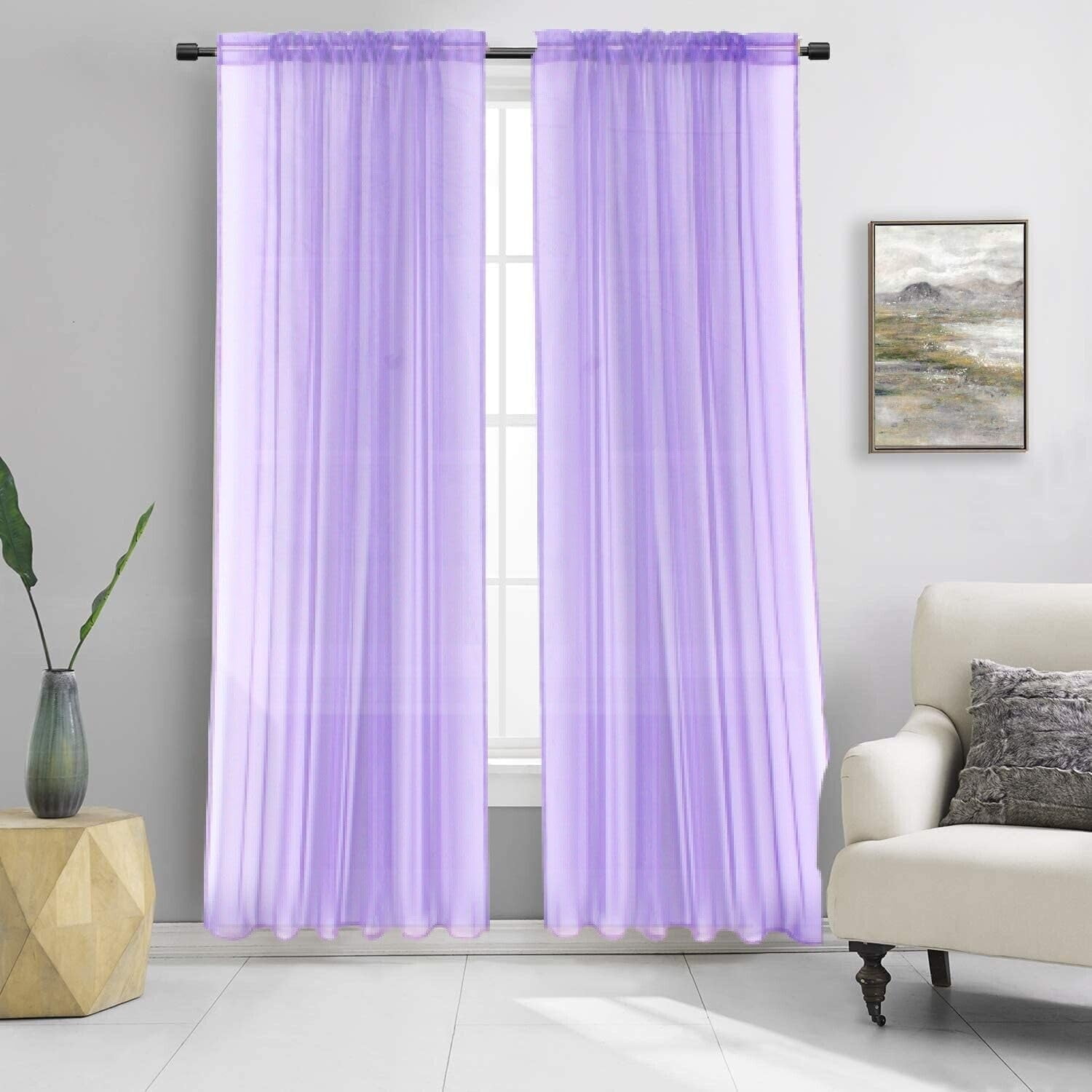 Peach Color Sheer Curtains 2 Panels,Livingroom Window Treatment Rod ...