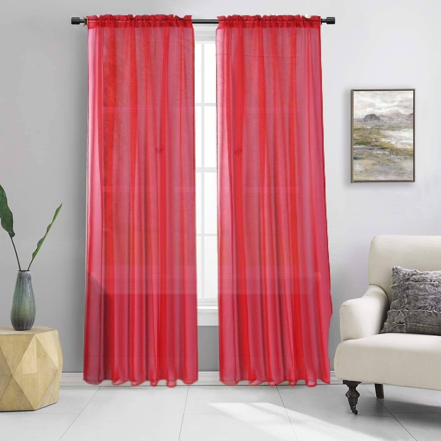 Peach Color Sheer Curtains 2 Panels,Livingroom Window Treatment Rod ...
