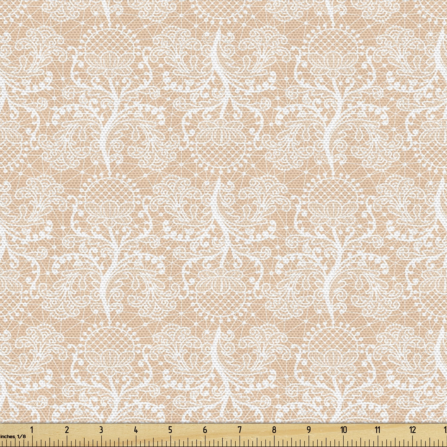 Ambesonne Peach Colors Fabric by the Yard Upholstery, Retro Damask ...