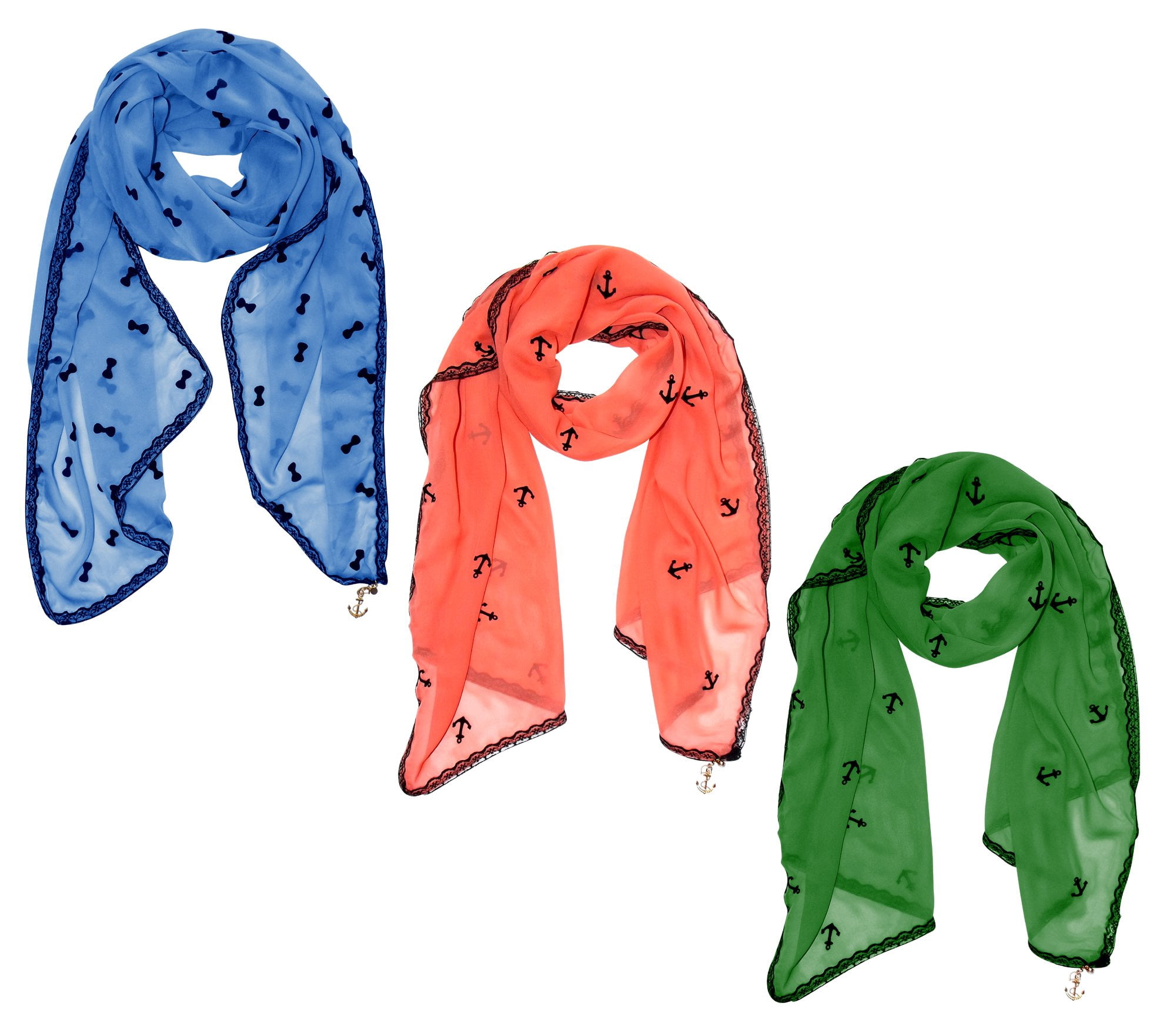 Peach Couture Nautical Anchor/Bow Lace Trim Chiffon Charm Value Pack ...