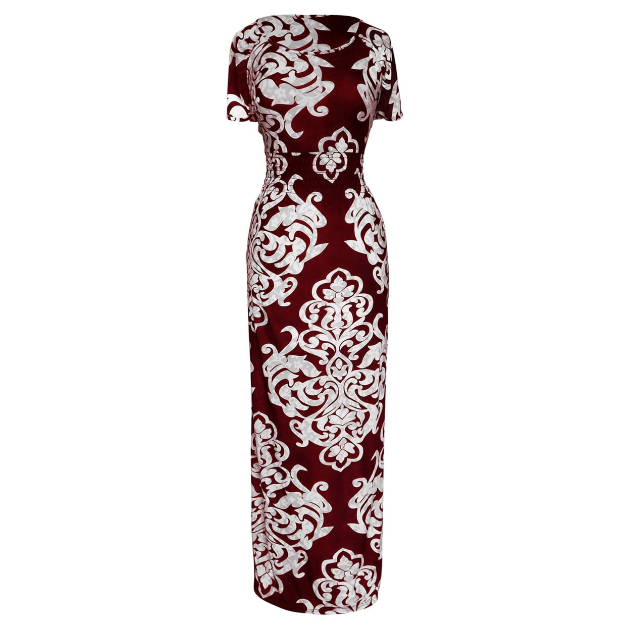 Peach Couture Womens Fashion Short Sleeved Smocked Damask Summer Maxi ...