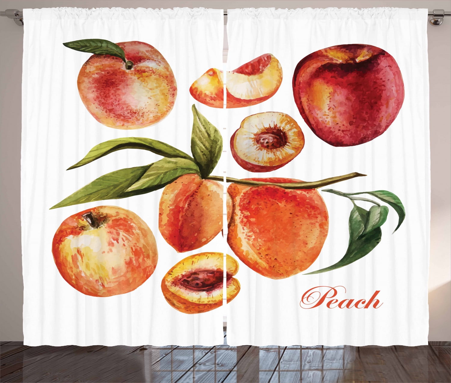 Ambesonne Peach Curtains 2 Panel Set, Delicious Nectarines, 108" x 84 ...