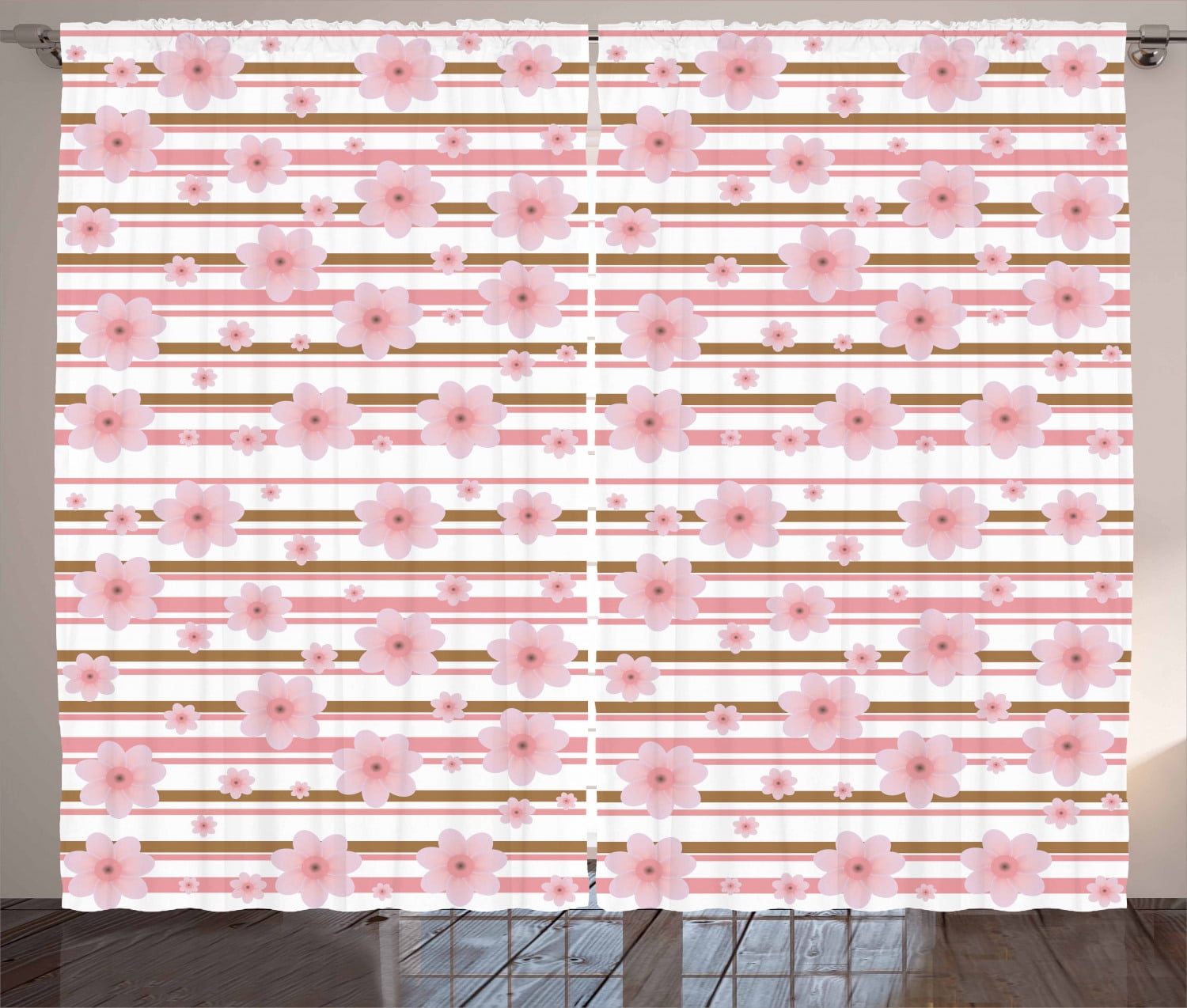 Ambesonne Peach Curtains 2 Panel Set, Cherry Buds Blossoms, 108" x 96 ...