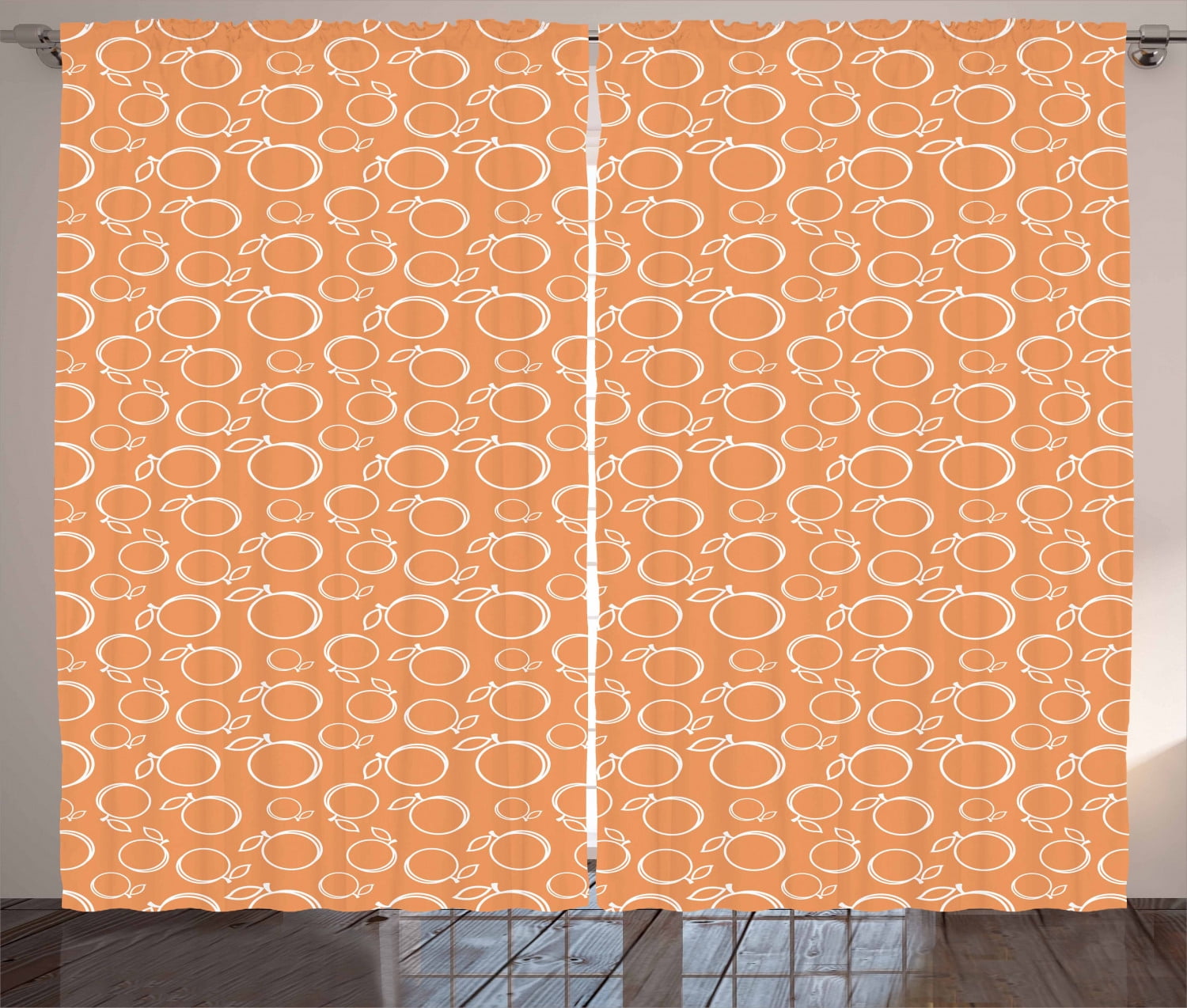 Ambesonne Peach Curtains 2 Panel Set, Ripe and Fruits, 108" x 63", Dark ...