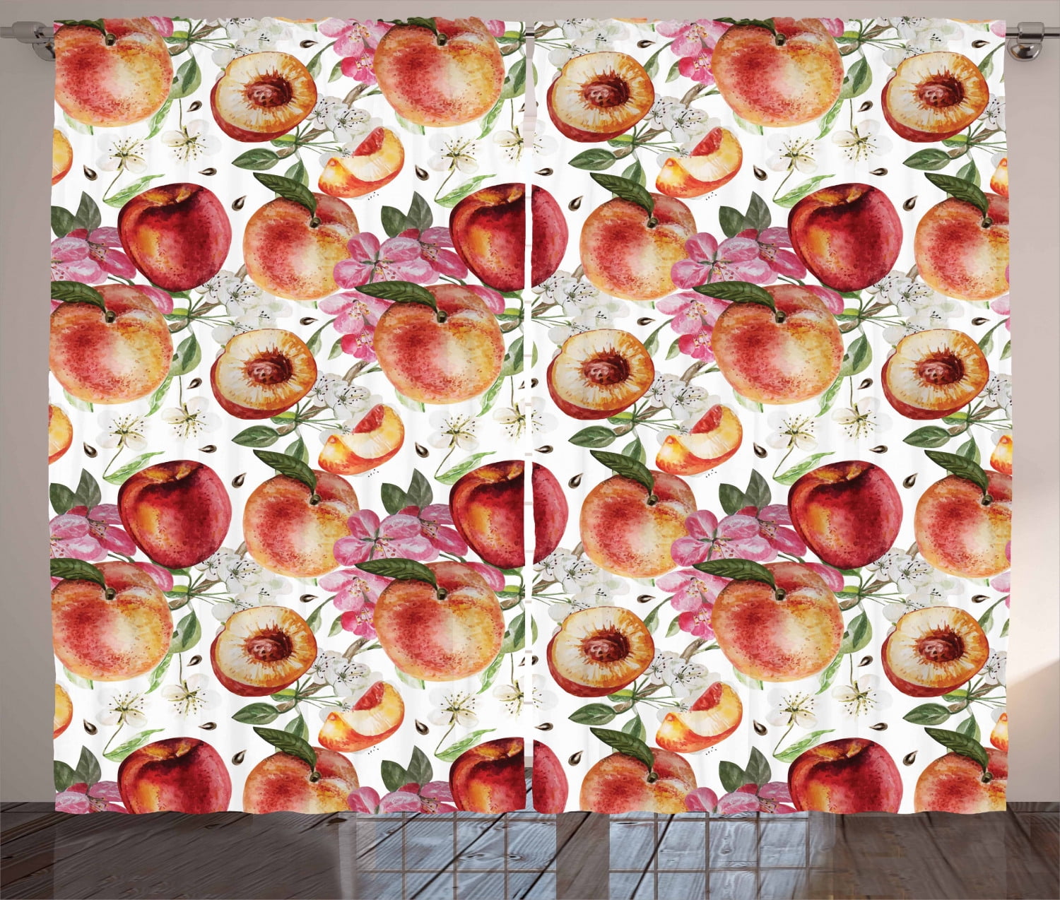 Ambesonne Peach Curtains 2 Panel Set, Exotic Lively Summer Yard, 108" x ...