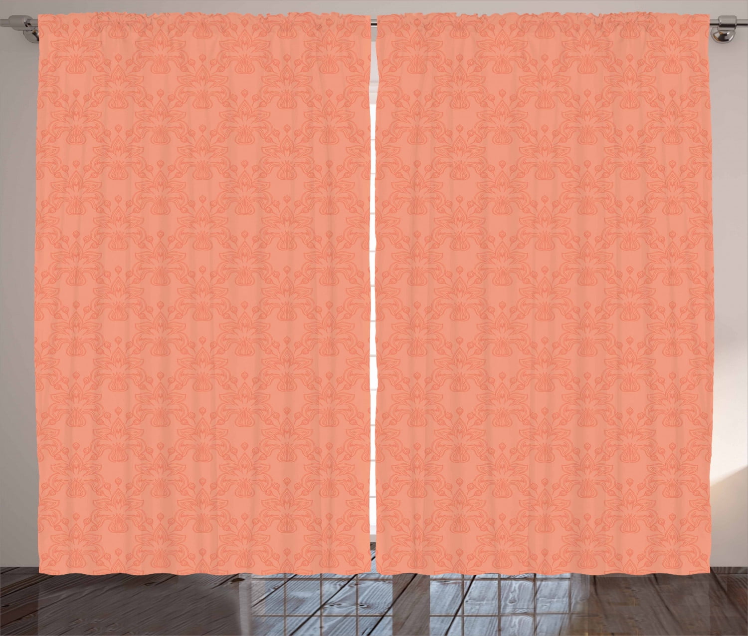 Ambesonne Peach Curtains 2 Panel Set, Ornate Spring Flower, 108" x 84 ...