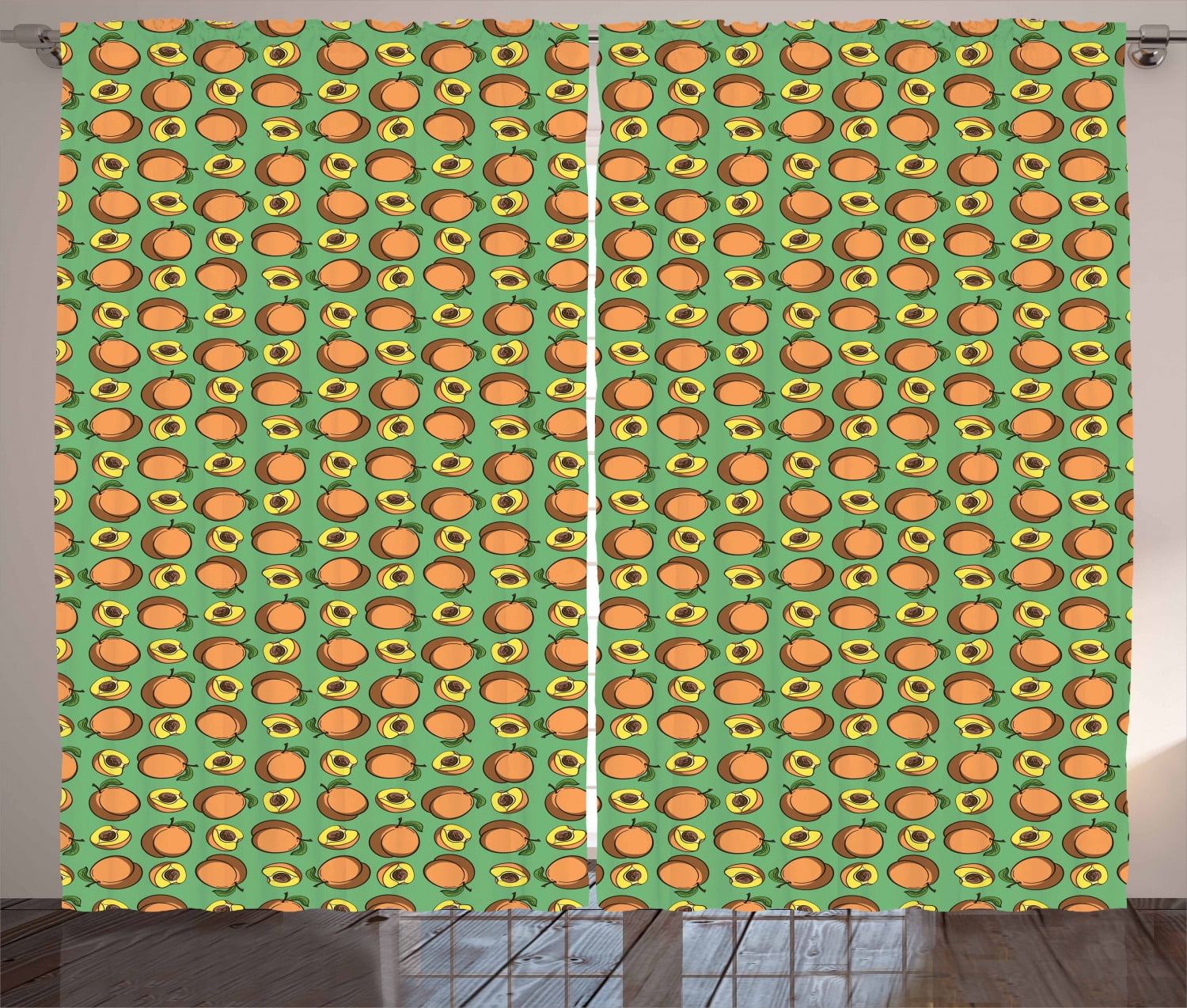 Ambesonne Peach Curtains 2 Panel Set, Half Slices Fruits, 108" x 96 ...
