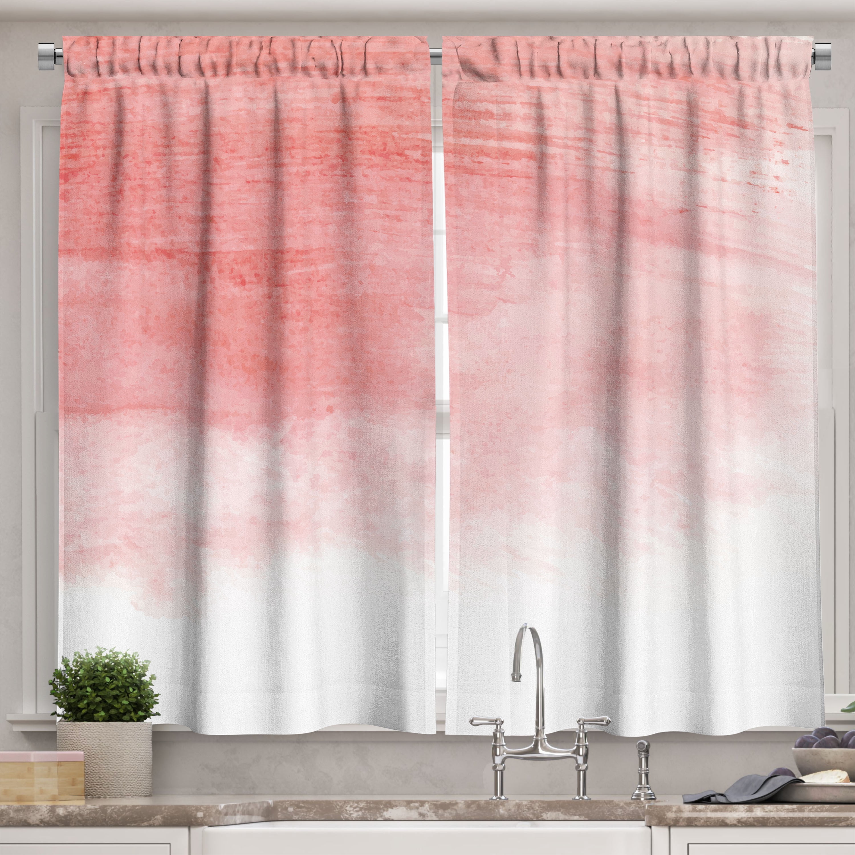 Peach Curtains 2 Panels Set, Hand Drawn Watercolor Style with Brush ...