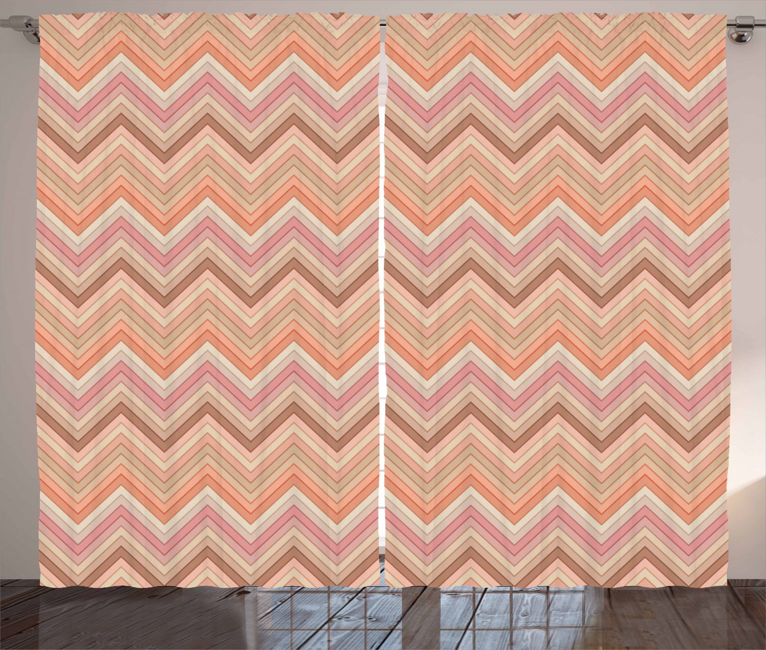 Ambesonne Peach Curtains 2 Panel Set, Zigzag Vintage Design, 108" x 96 ...